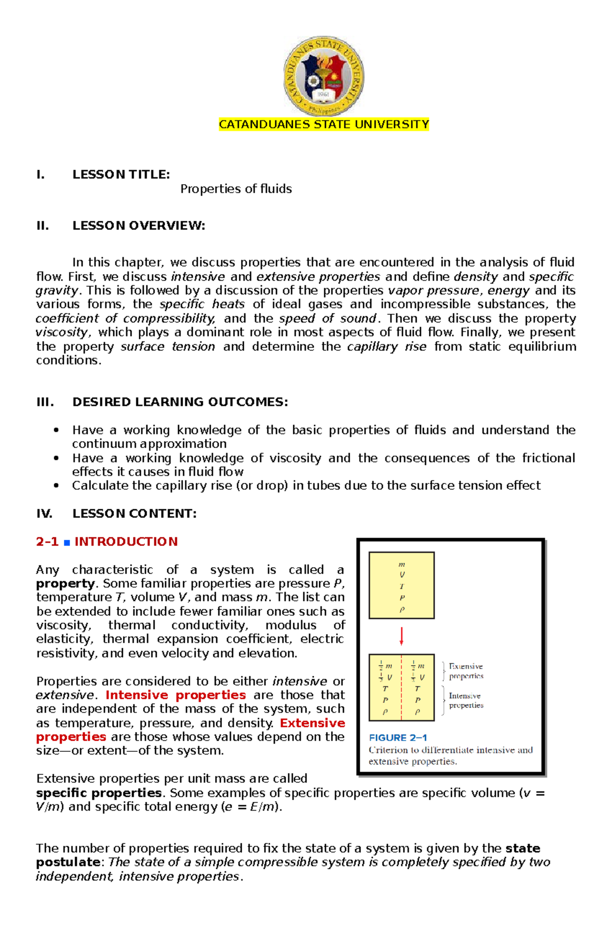 Lesson on Properties of fluids - I. LESSON TITLE: Properties of fluids ...