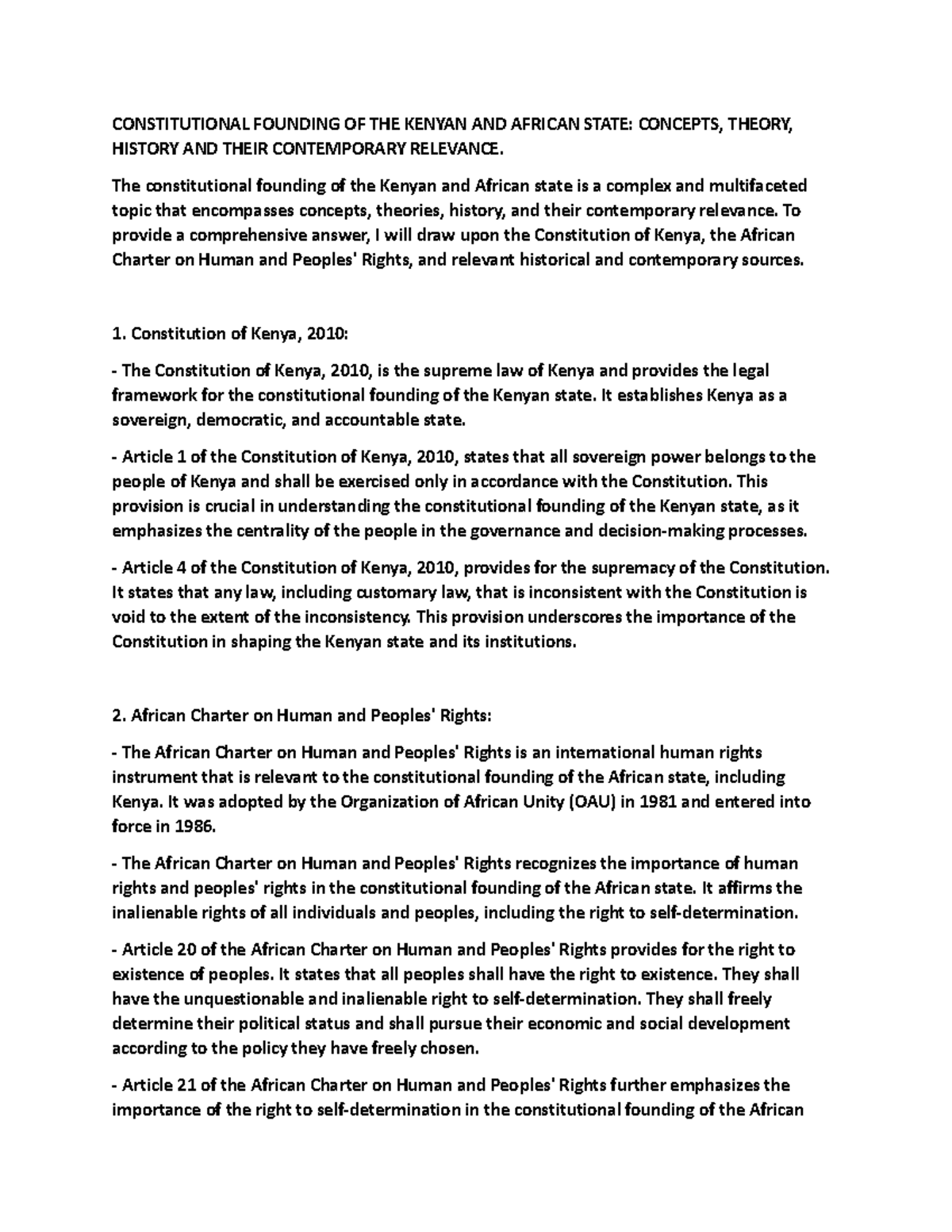 Constitutional LAW - CONSTITUTIONAL FOUNDING OF THE KENYAN AND AFRICAN ...