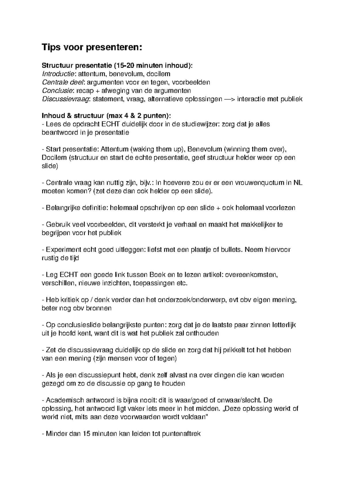 Presentatietips - Tips voor presenteren: Structuur presentatie minuten ...