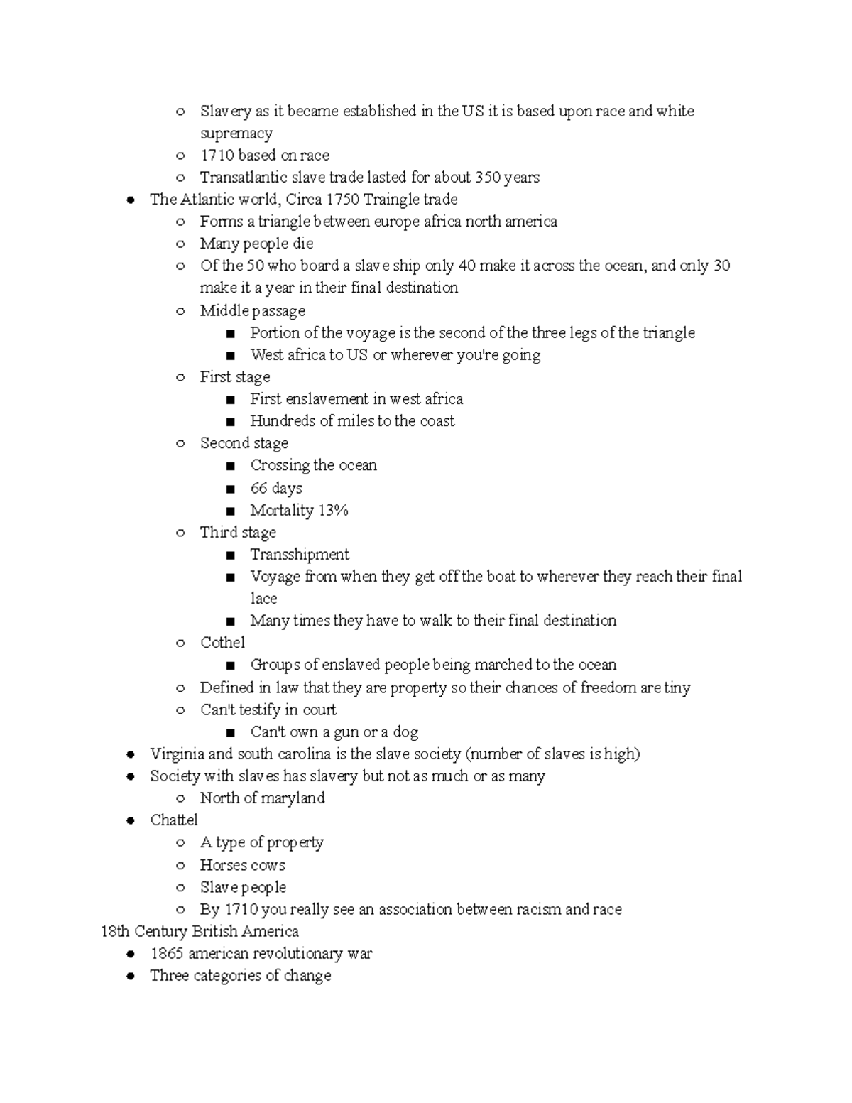 11-20 - Lecture notes for United States History to 1865. - Slavery as ...