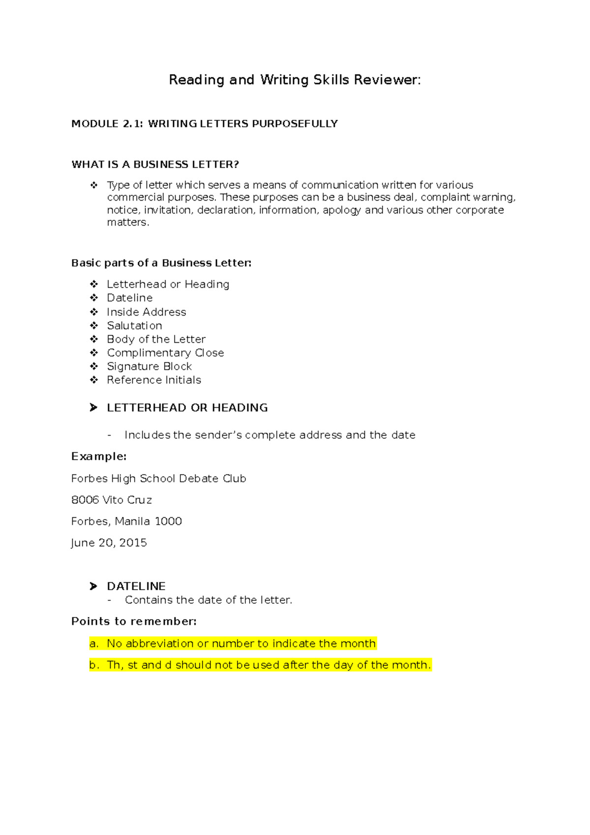 Reading and Writing Skills Reviewer - Reading and Writing Skills ...