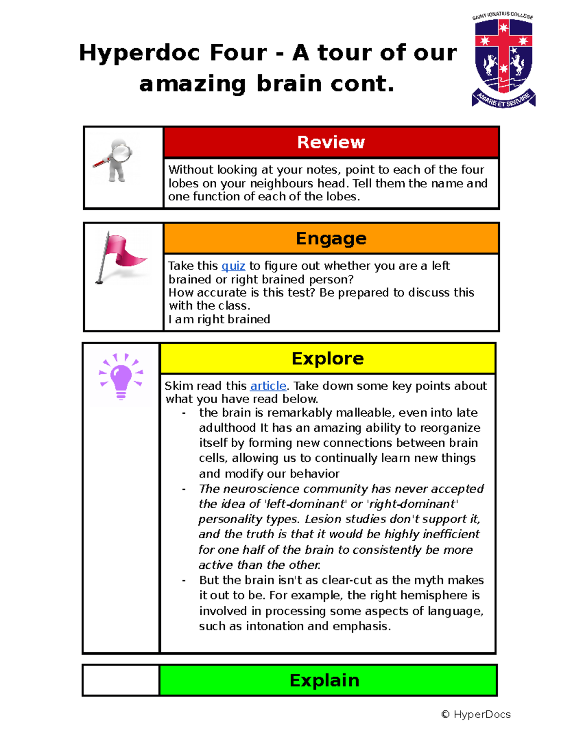 Hyperdoc 4 - practise sheets - Hyperdoc Four - A tour of our amazing ...