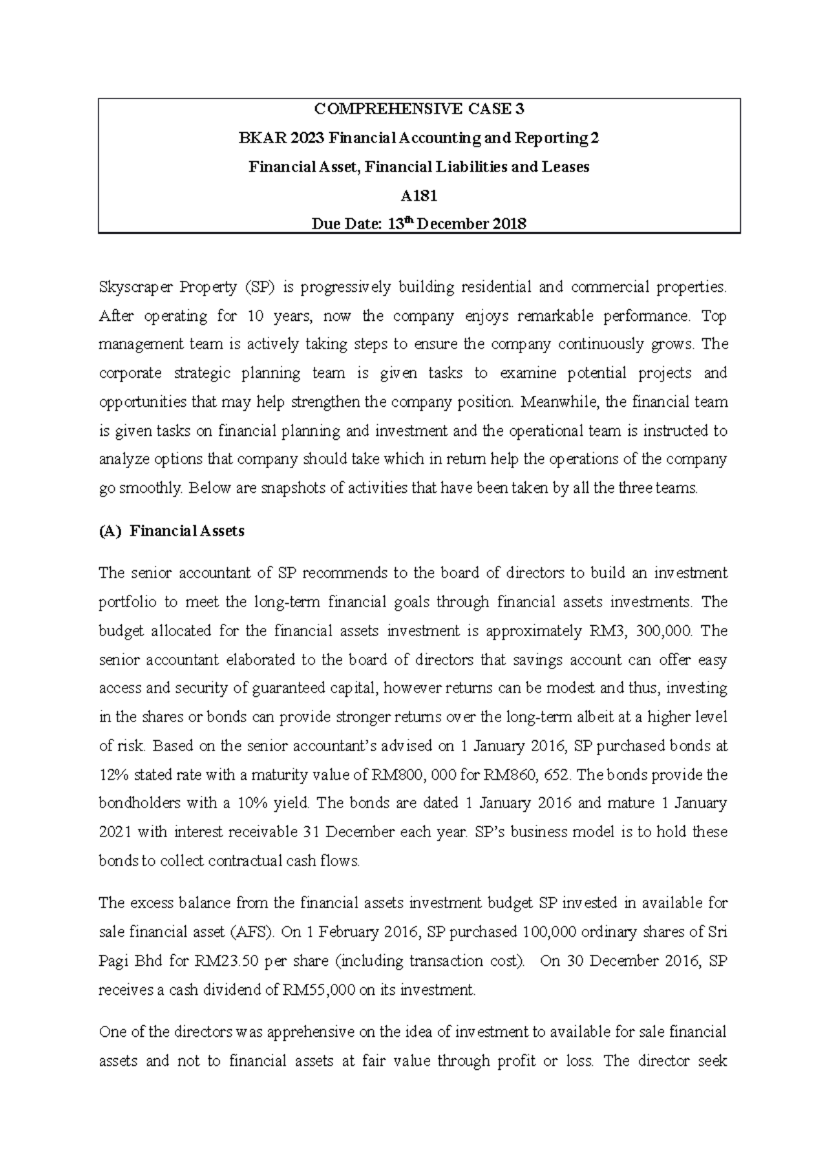 CC 3 Answer - group project - COMPREHENSIVE CASE 3 BKAR 2023 Financial ...