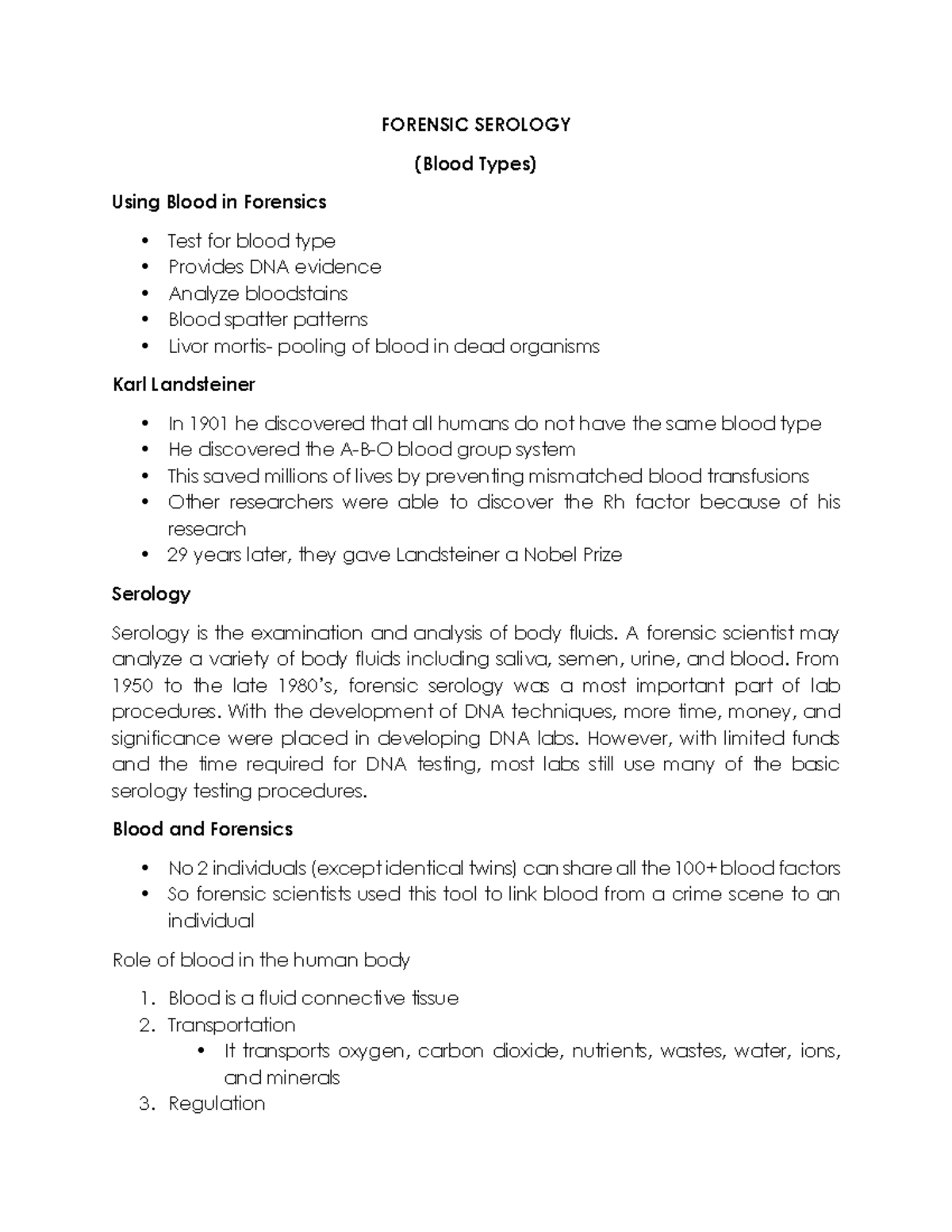 Forensic Serology Blood Type - Forensic Biology - La Salle - Dasma ...
