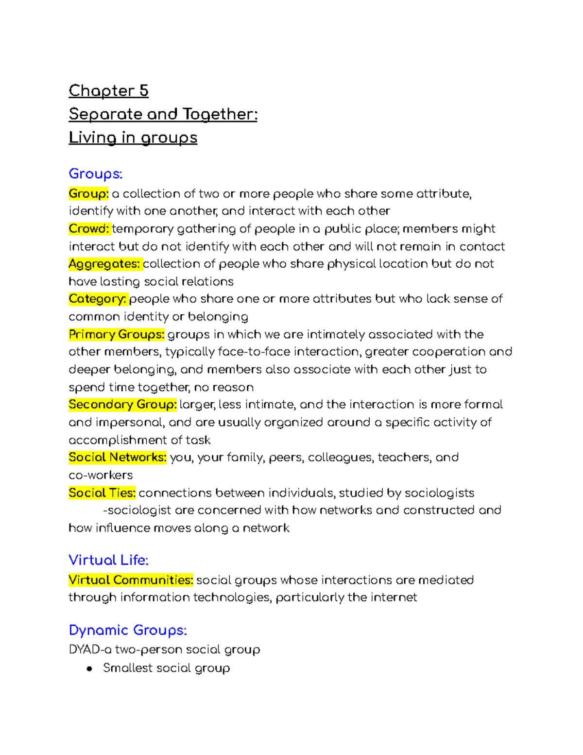 Sociology Chapter 5 - Professor Goode - Chapter 5 Separate and Together ...