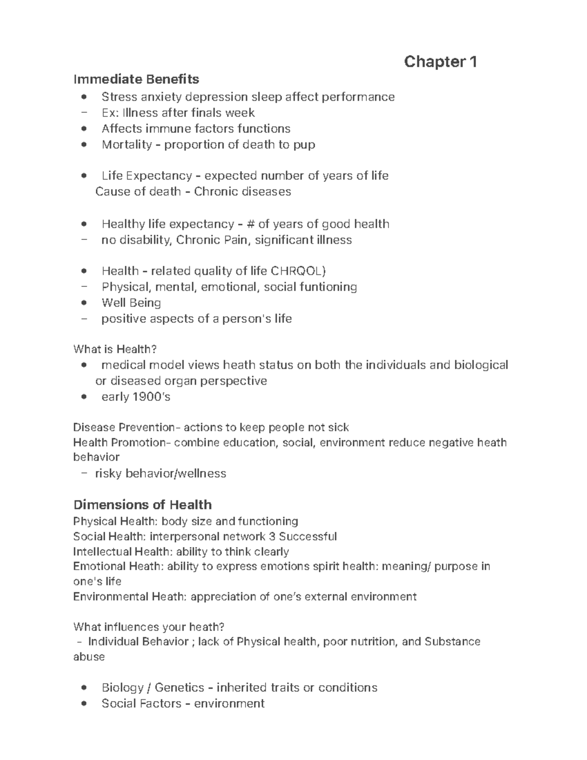 Chapter 1 - Dimensions of Health - – – – – – Chapter 1 Immediate ...