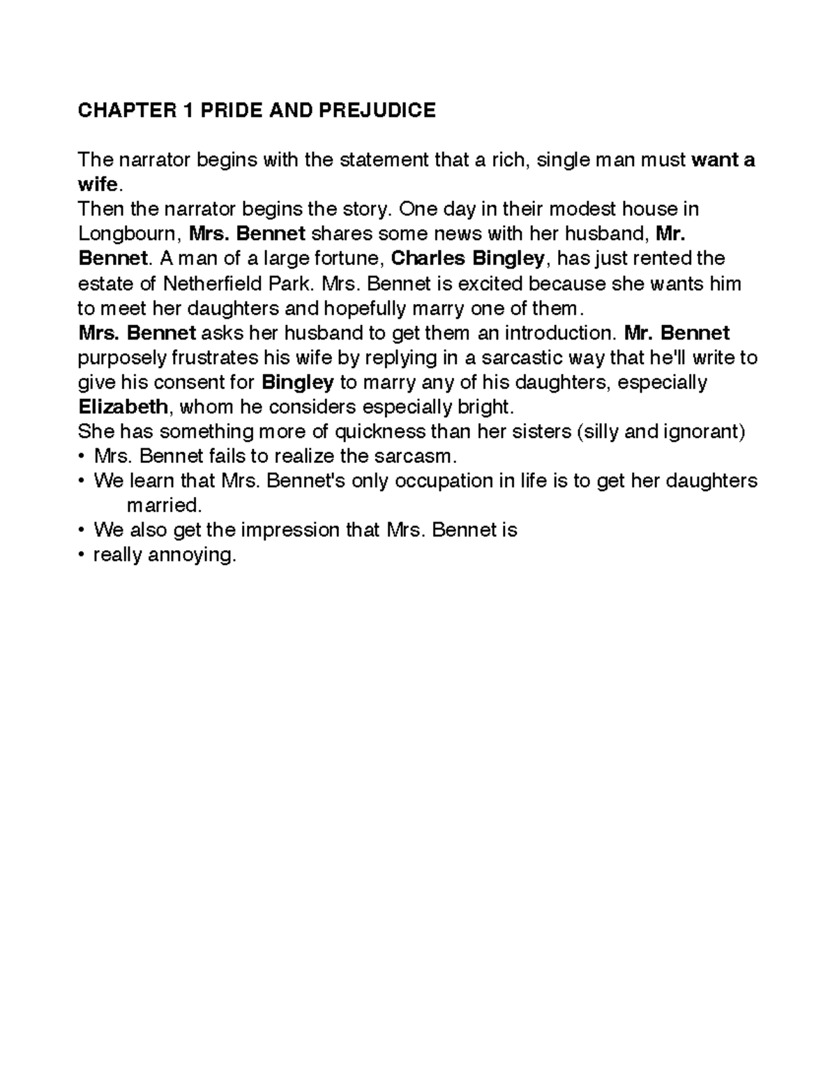 Pride and Prejudice - CHAPTER 1 PRIDE AND PREJUDICE The narrator begins ...