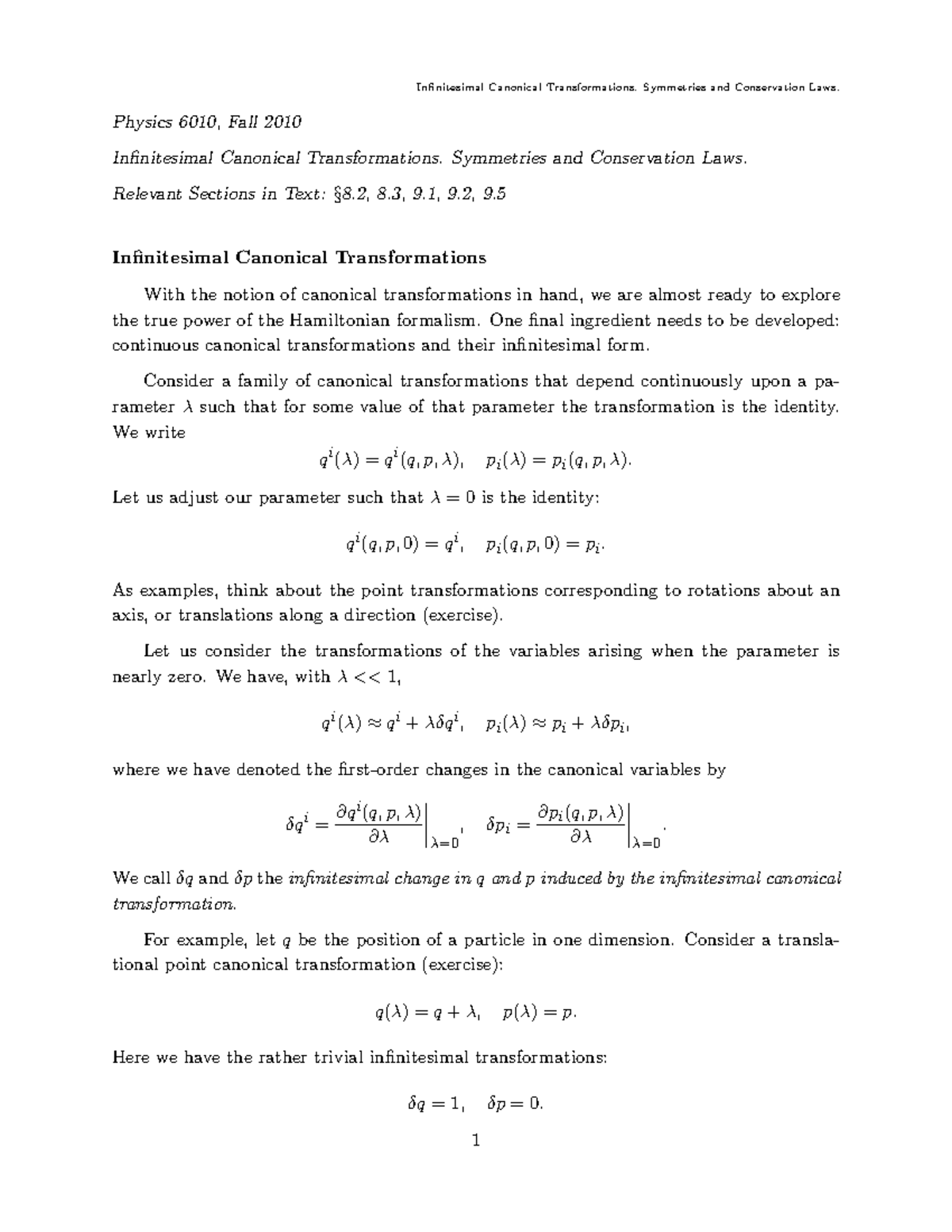 12.pdf Infinitesmal Canonical Transformations - Symmetries and ...