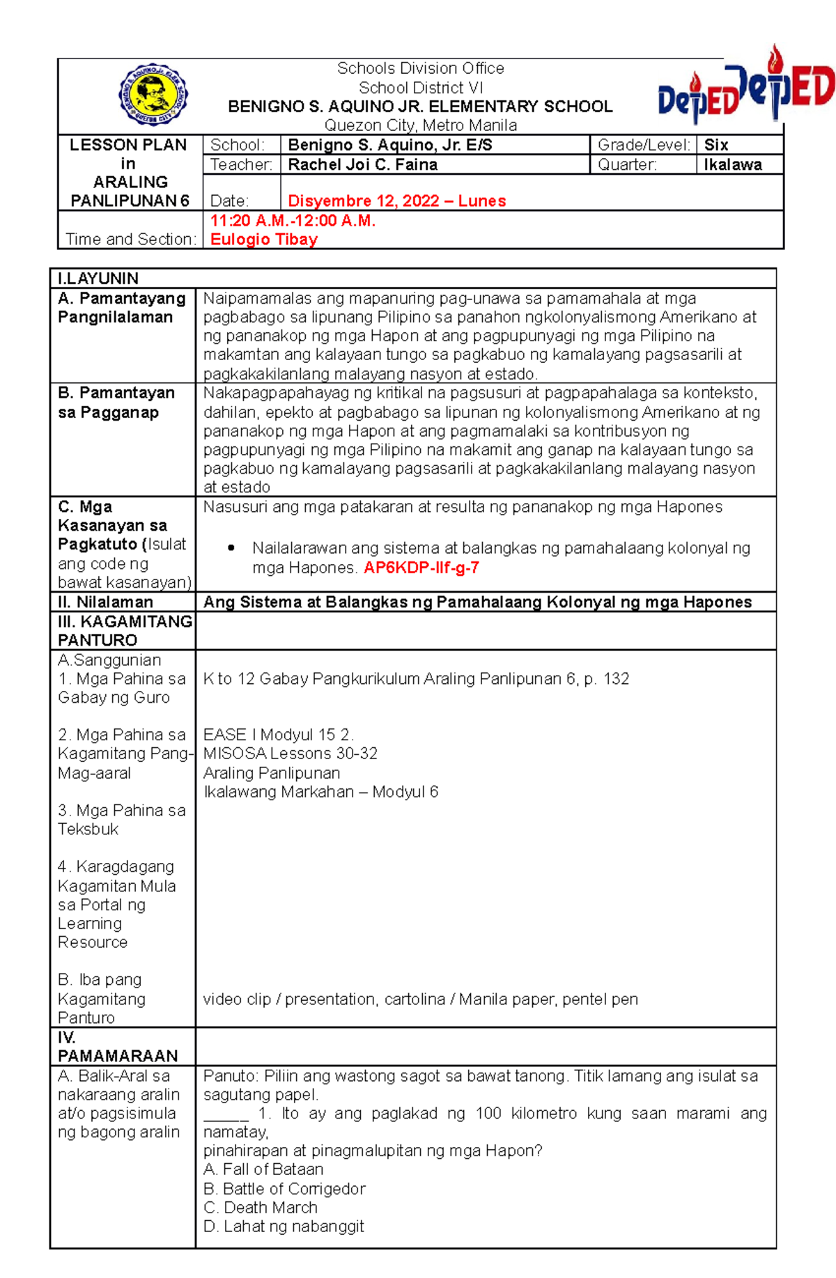 DLP-Dec - sample DLP - Schools Division Office School District VI ...