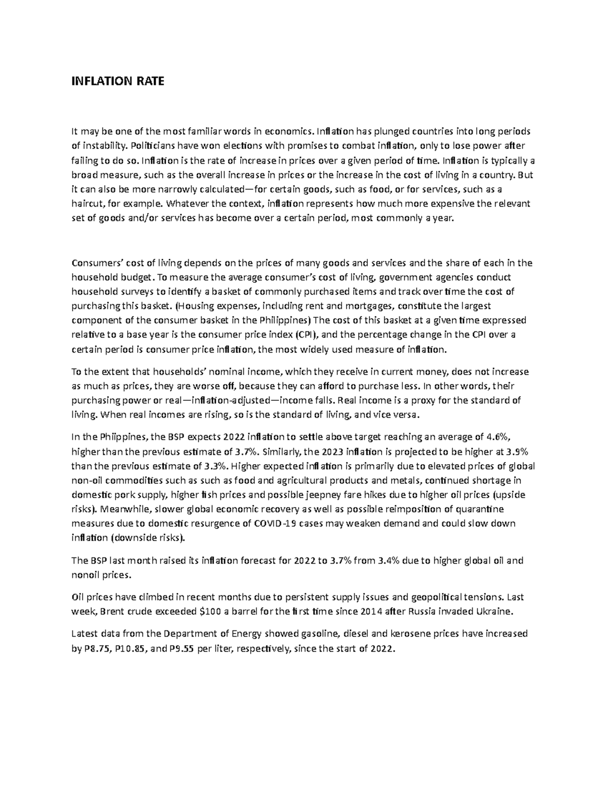 Contemporary - INFLATION RATE It may be one of the most familiar words ...