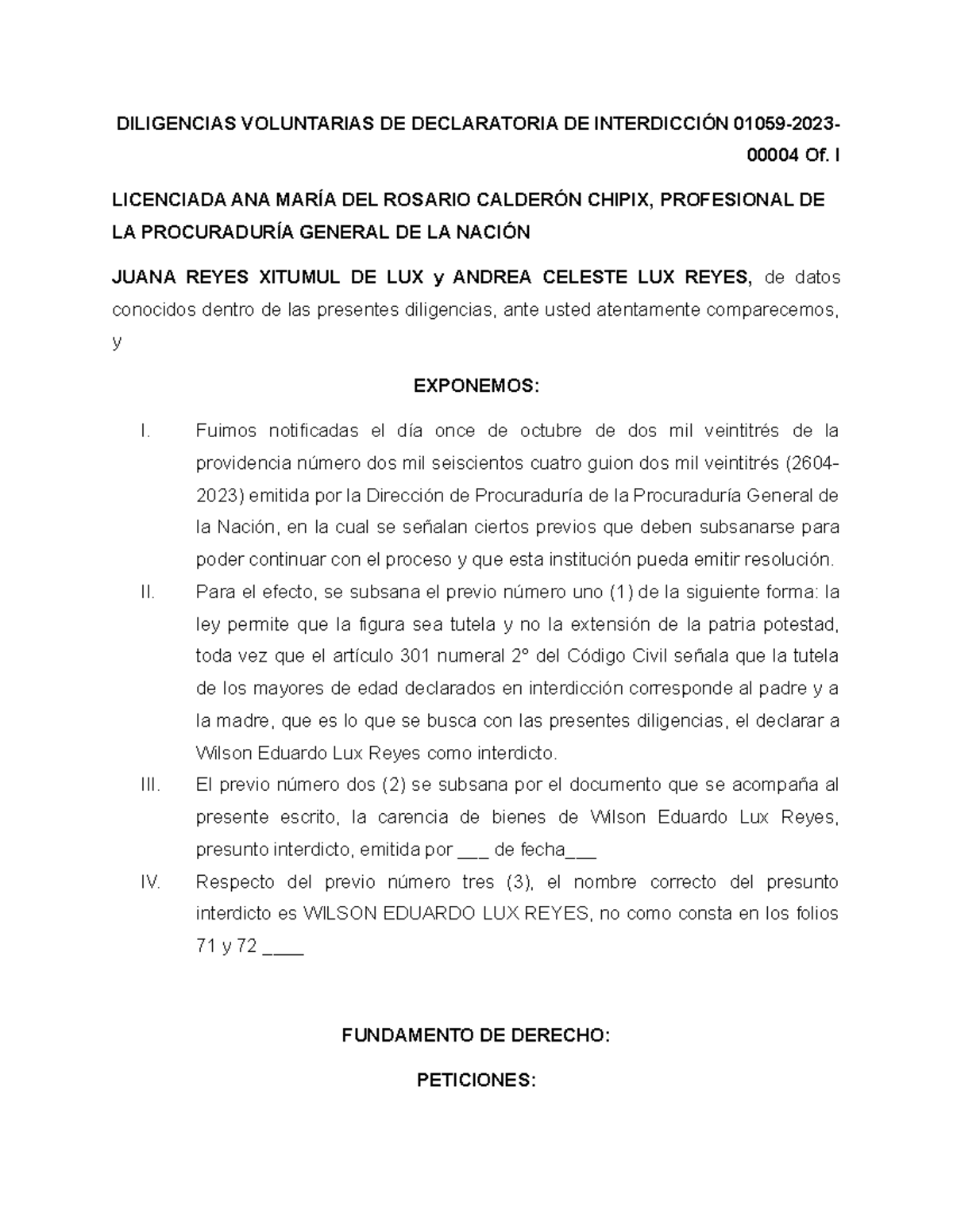 Memorial previos PGN - DILIGENCIAS VOLUNTARIAS DE DECLARATORIA DE ...