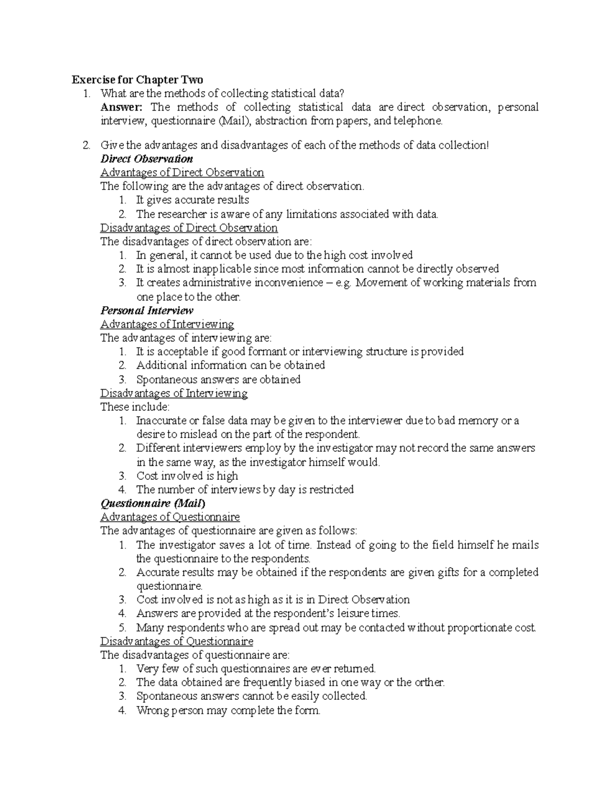 Statistic Exercise For Chapter Two Exercise For Chapter Two 1 What