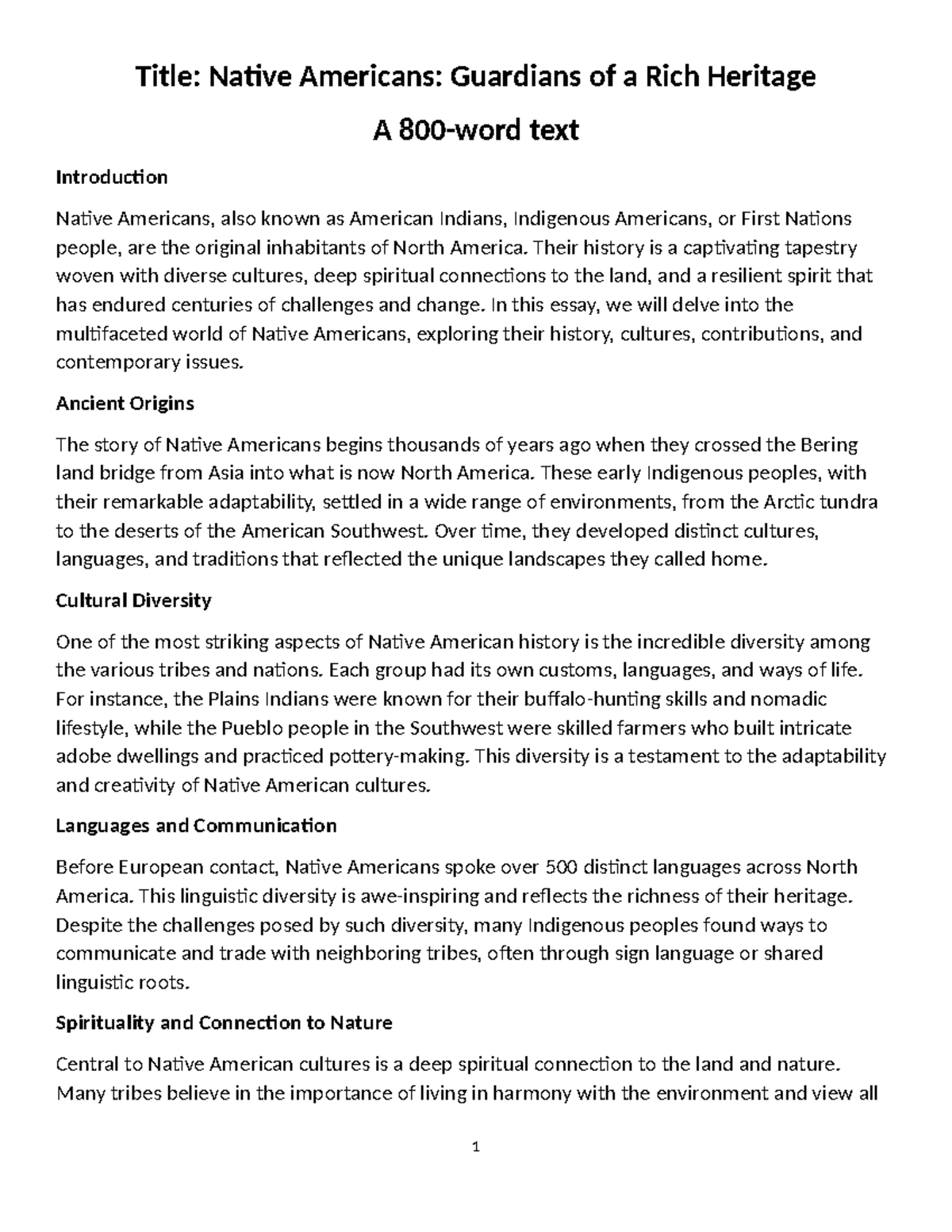 3 - Native Americans - 800 words - Ss - Title: Native Americans ...