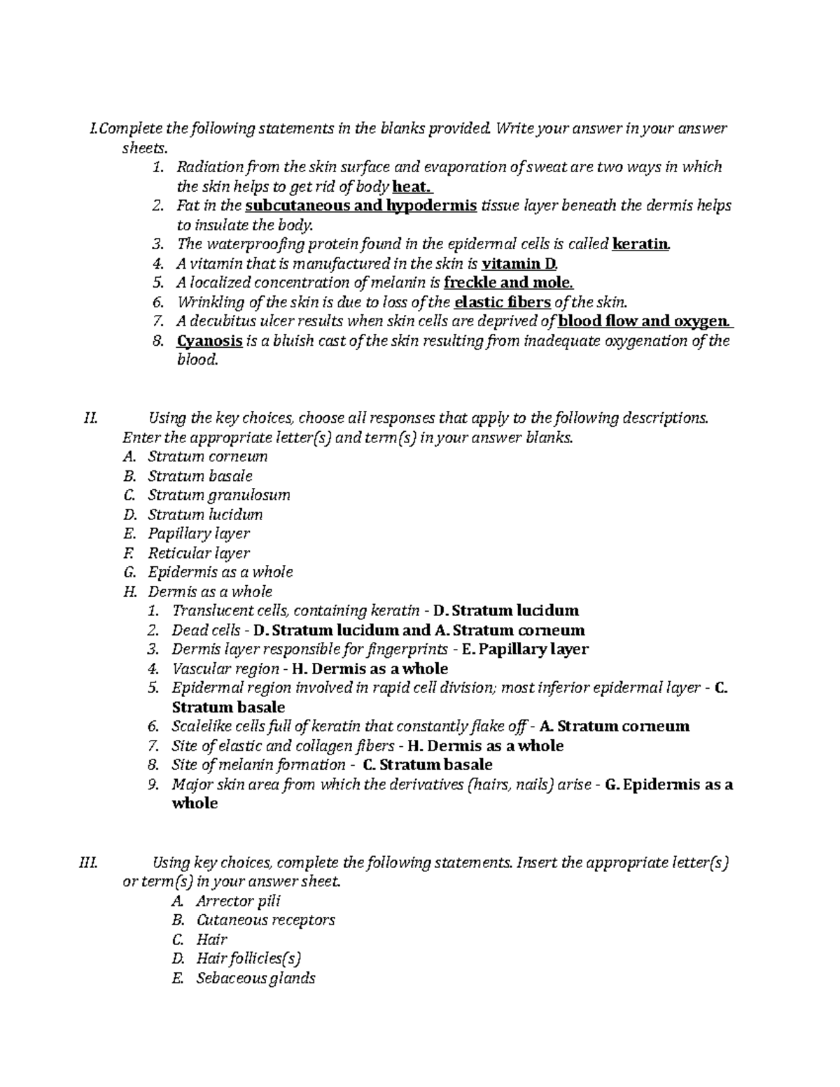 Integumentary system activity - I the following statements in the ...