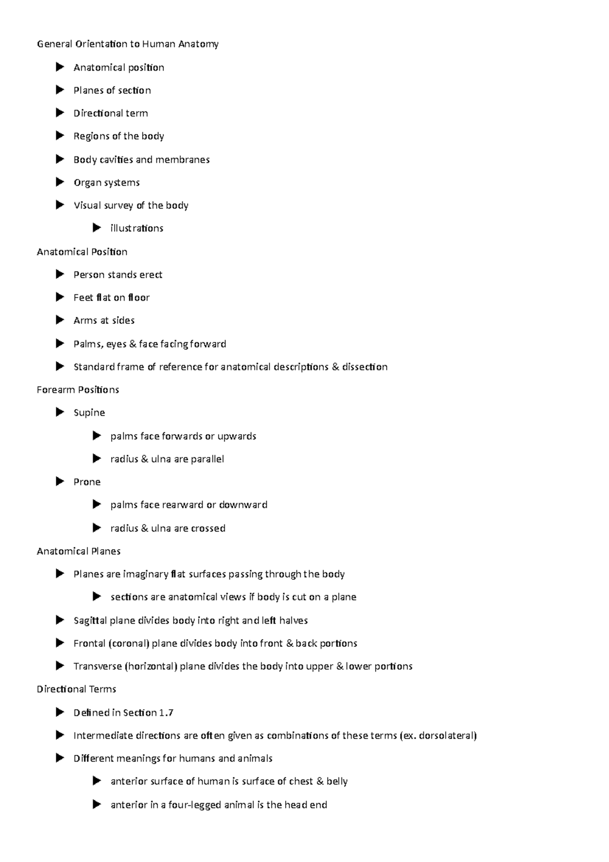 Planes, Concepts - General Orientation to Human Anatomy Anatomical ...