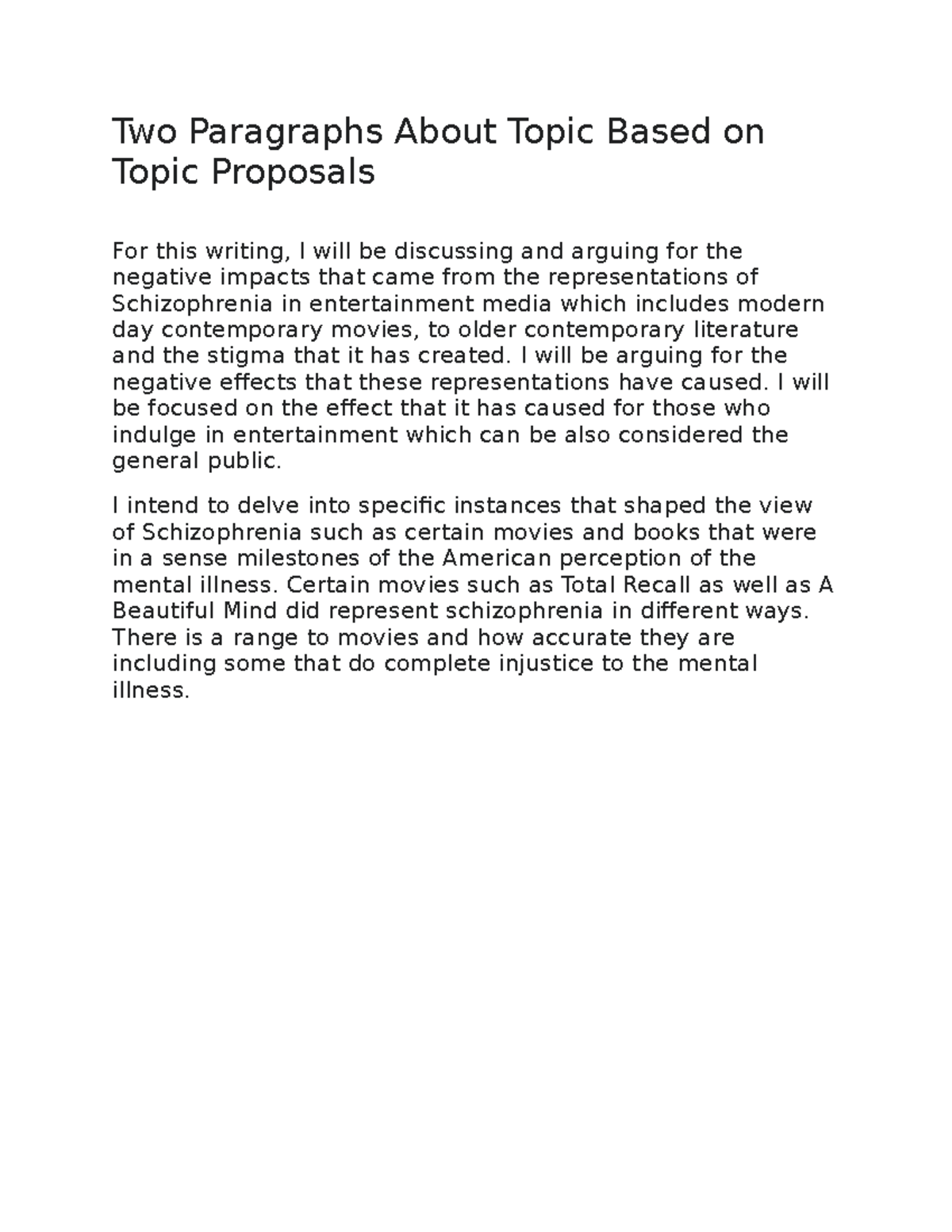 WRD 104 32 - Topic Proposal examples for Professor Dobble - Two ...