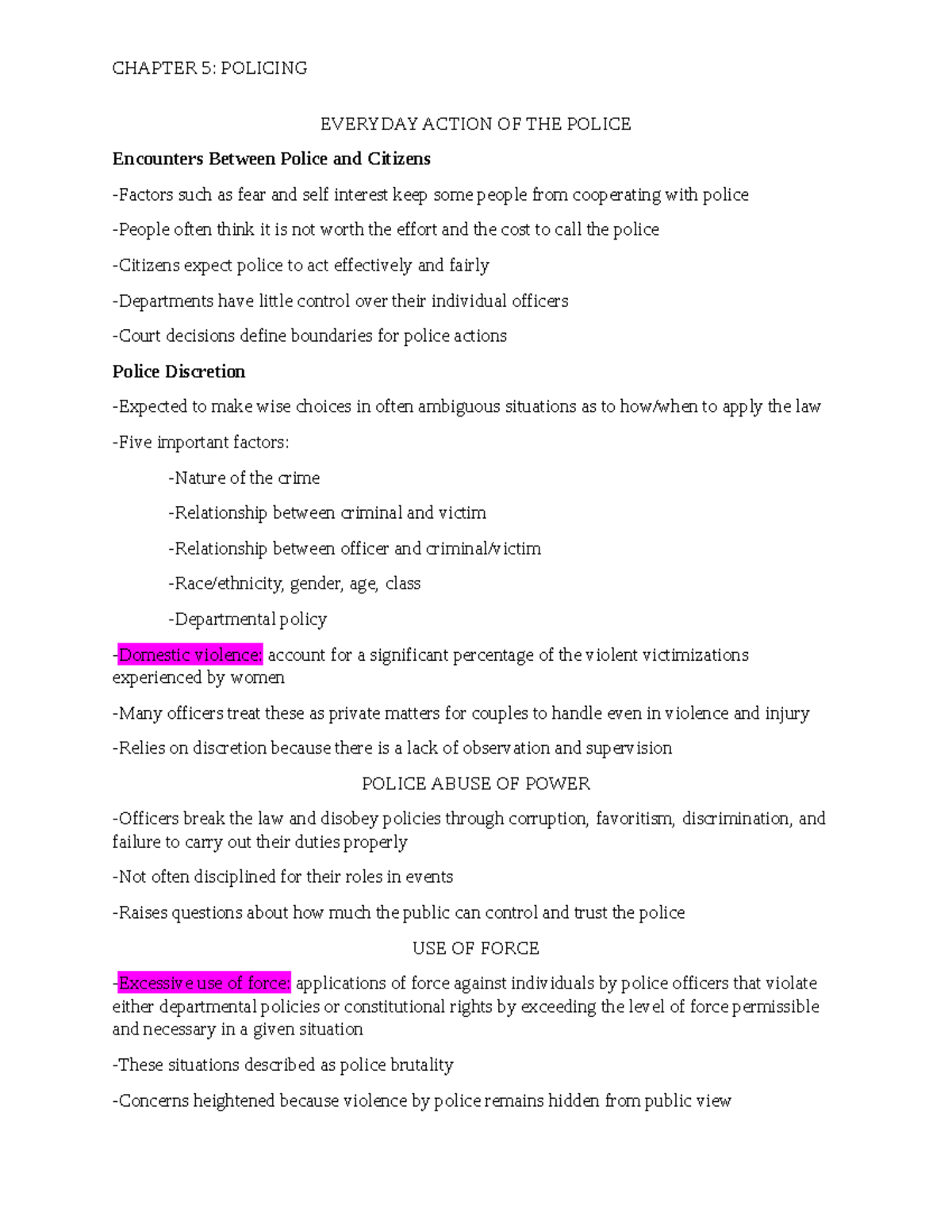 CCJS CH 5 Lecture Notes - EVERYDAY ACTION OF THE POLICE Encounters ...