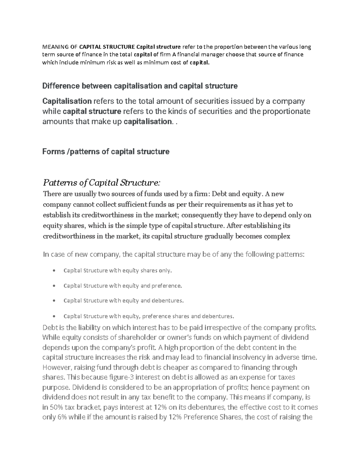 Capital structure - Difference between capitalisation and capital structure Capitalisation ...