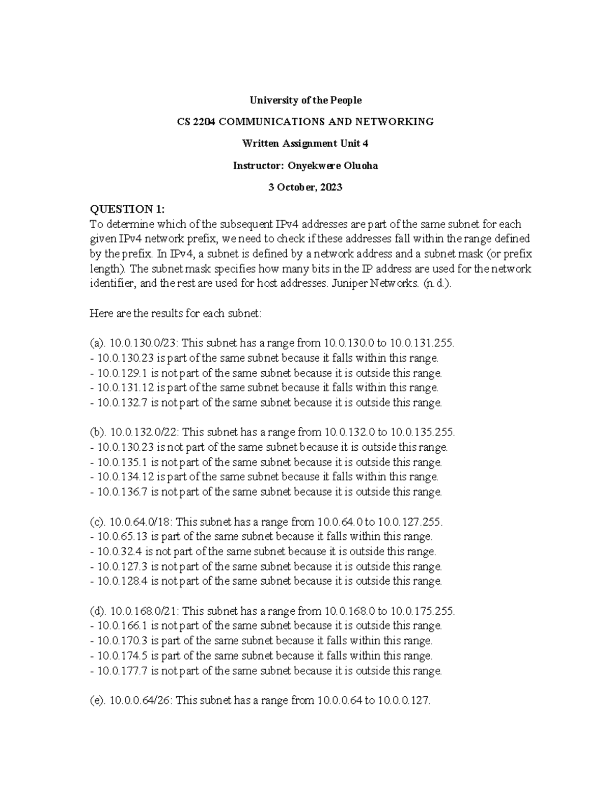 Written Assignment Unit 4 University Of The People Cs 2204