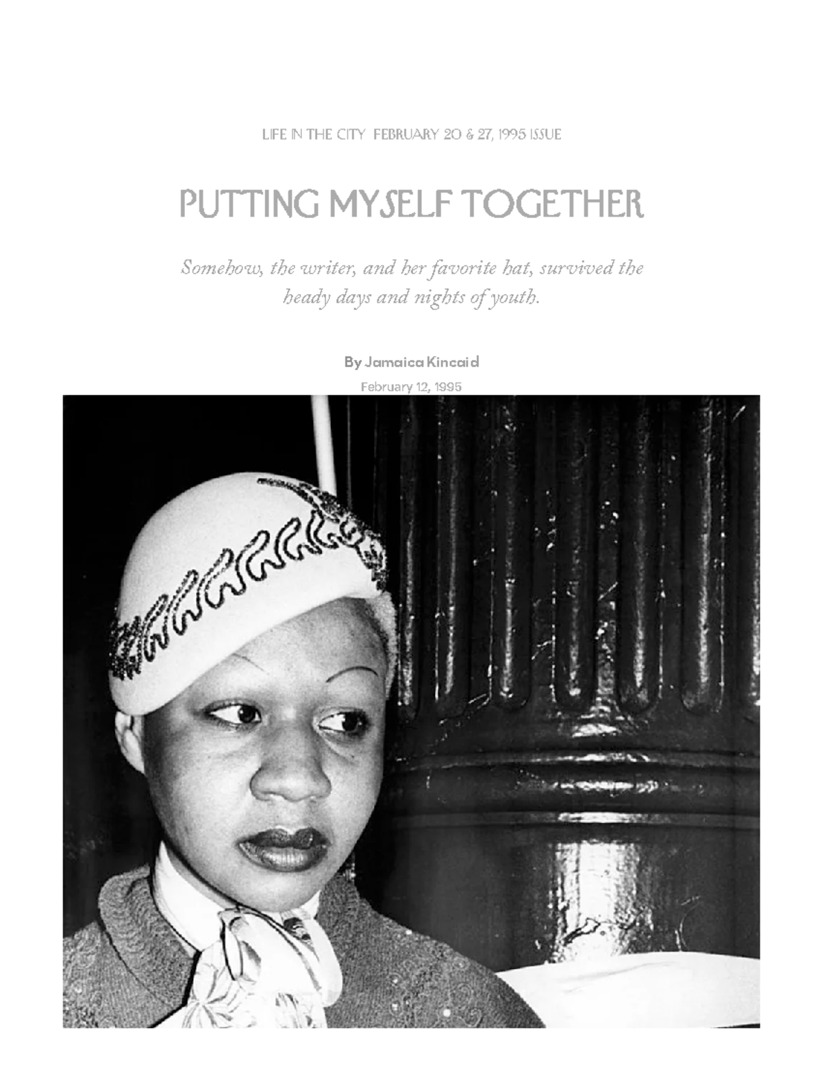 Putting Myself Together The New Yorker - Life in the City February 20 ...