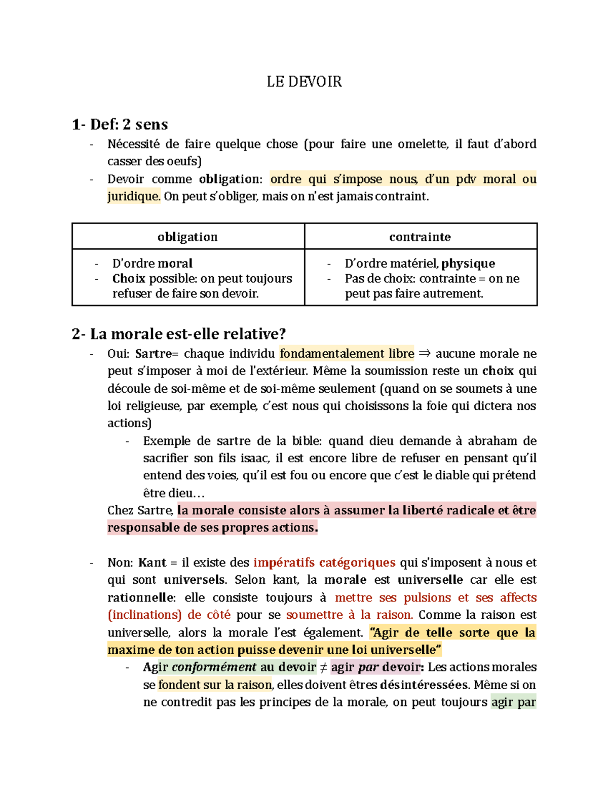 notion de philosophie: le devoir - LE DEVOIR 1- Def: 2 sens Nécessité de faire quelque chose ...
