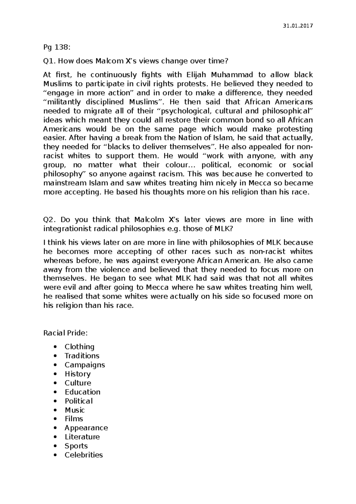 H 31 - Lesson work for American Dream lessons - Pg 138: Q1. How does ...
