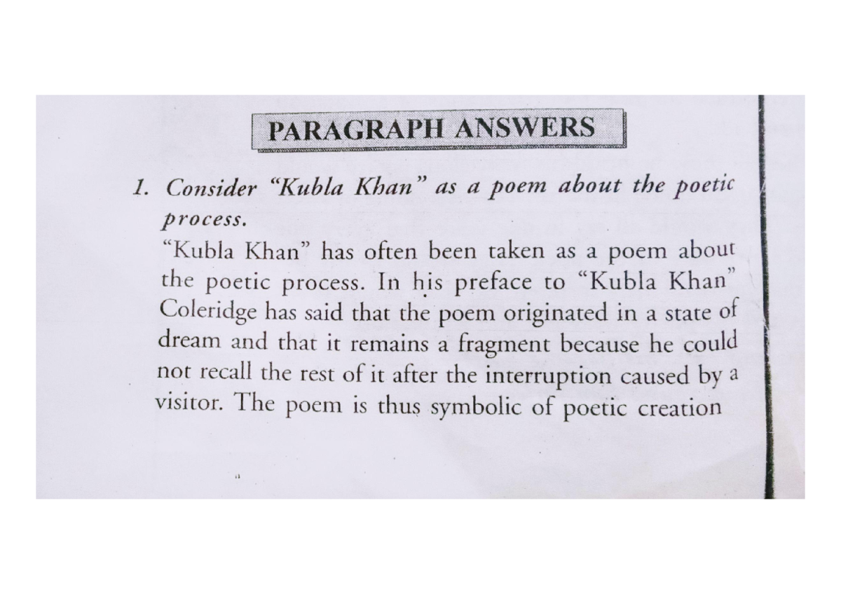 Chapter 6 paragraph answer - PARAGRAPH ANSWERS 1. Consider as a poem ...