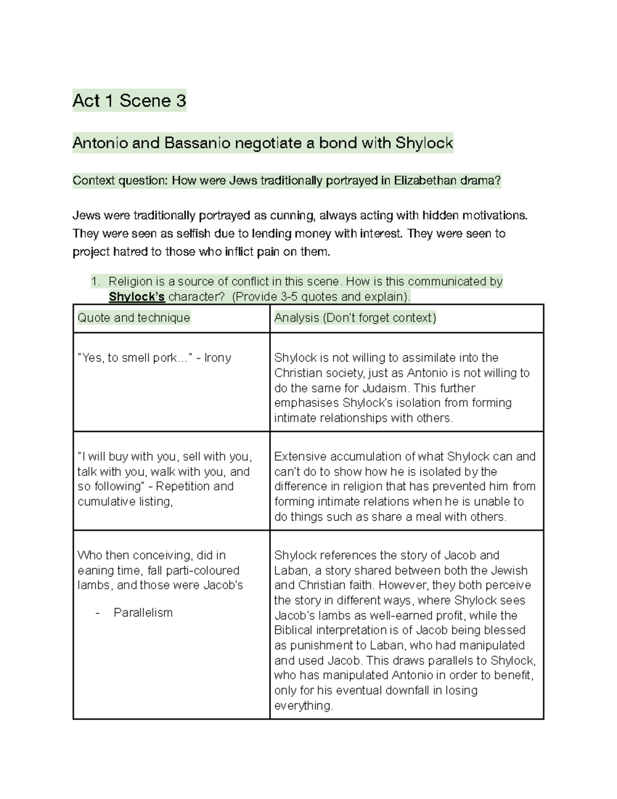 Act 1 Scene 3 Questions - Act 1 Scene 3 Antonio and Bassanio negotiate ...