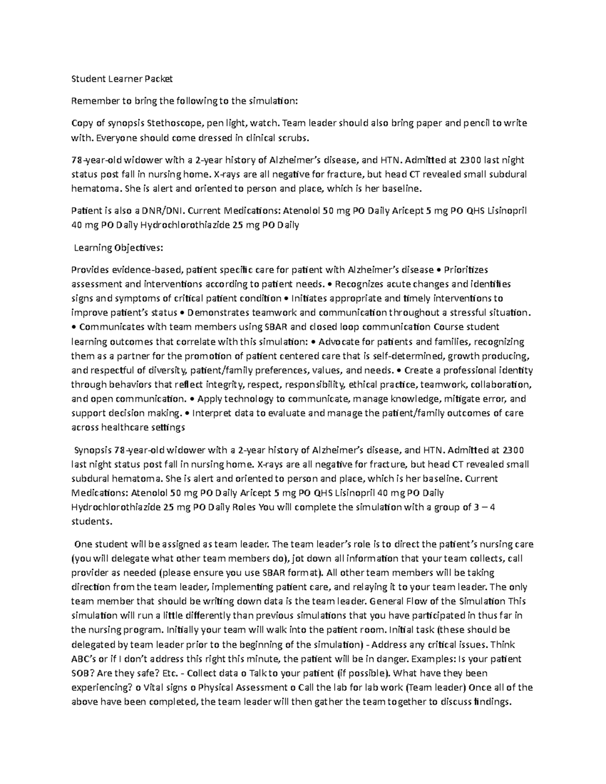 Student Learner Packet Big Sim - Student Learner Packet Remember to ...