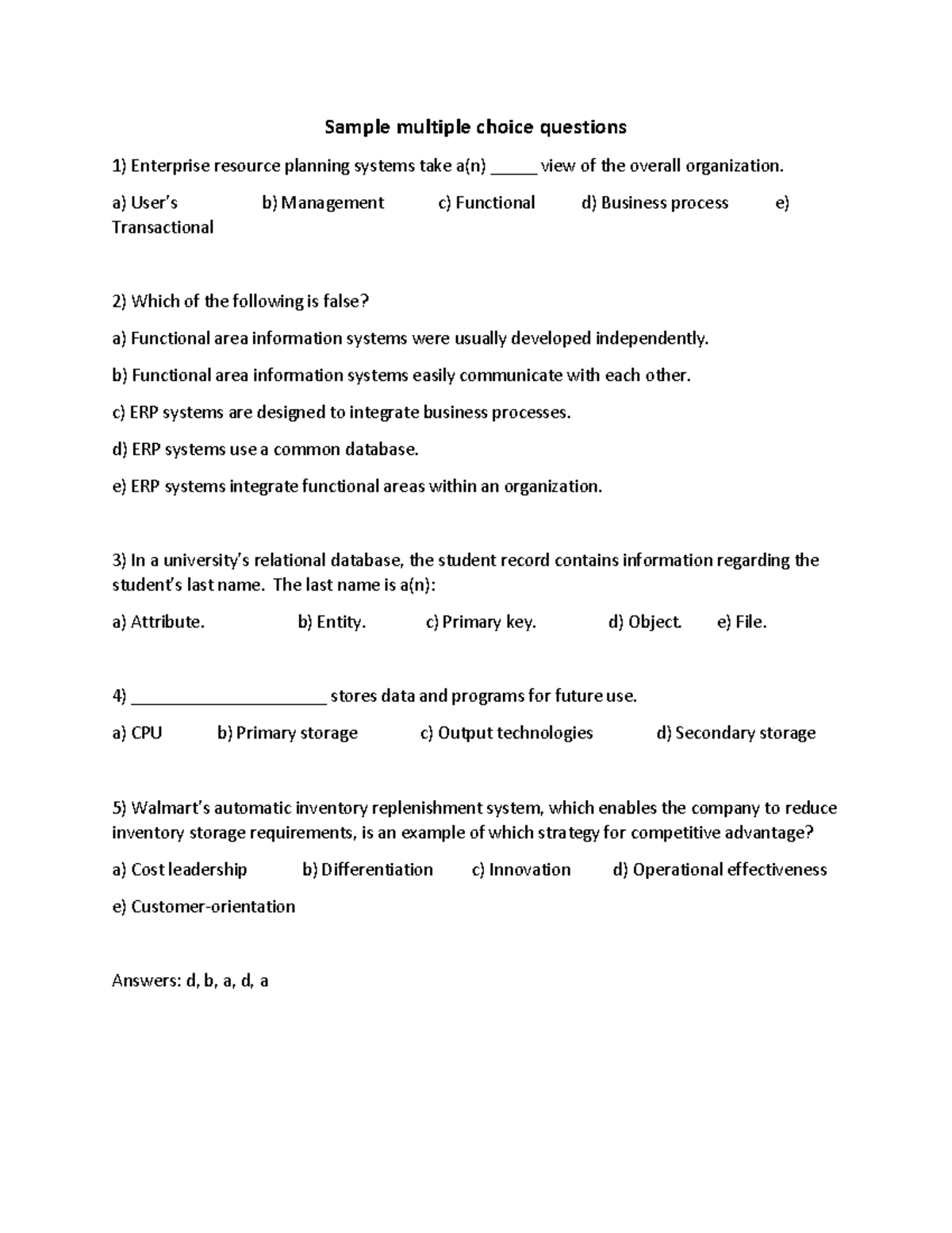 Sample Multiple Choice Questions Warning Tt Undefined Function 32 Sample Multiple Choice