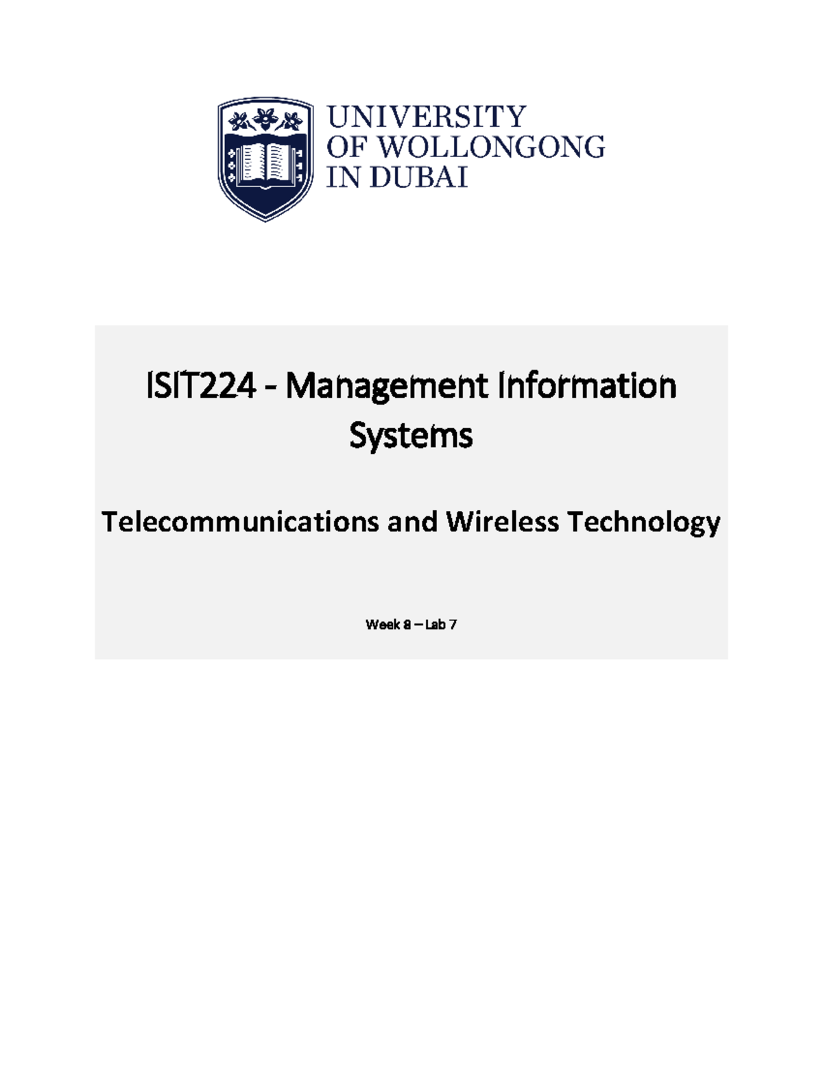 Lab 7 - Lab work - Management Information Systems - ISIT224 - Management Information Systems ...
