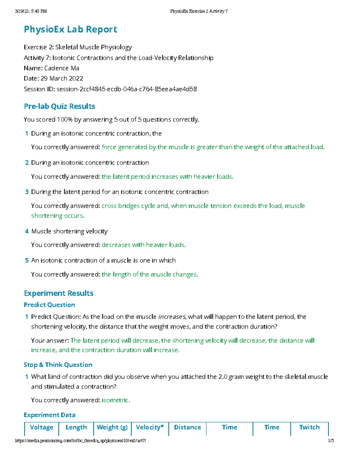 Physio Ex Exercise 2 Activity 7 - PhysioEx Lab Report Exercise 2 ...
