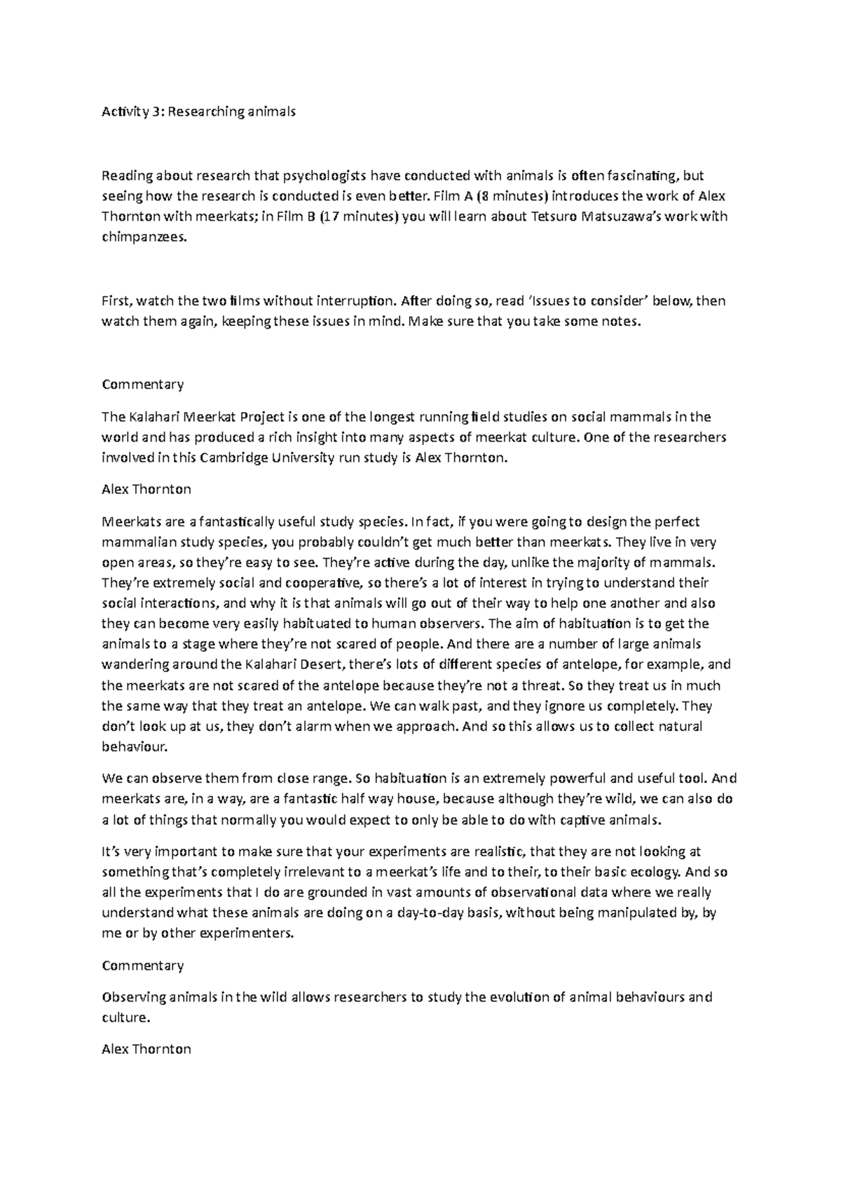 Researching animals - in depth notes on the subtopics for independent ...
