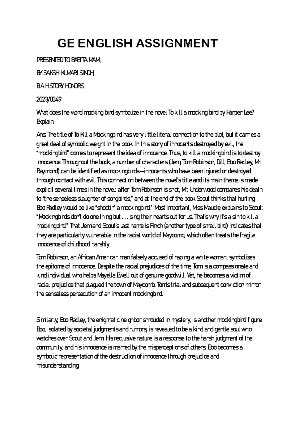 GE English Assignment - GE ENGLISH ASSIGNMENT PRESENTED TO BABITA MAM , BY SAKSHI KUMARI SINGH ...