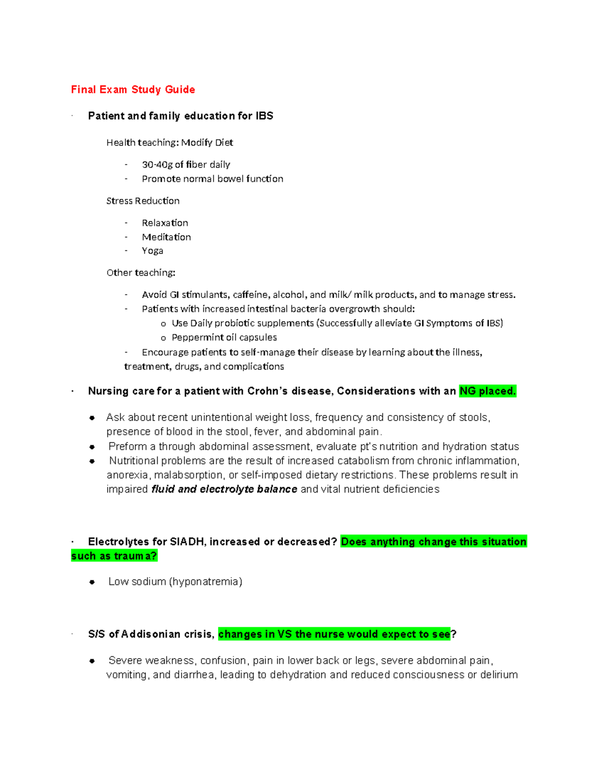 Final Exam Study Guide for MDC2-2 - Final Exam Study Guide · Patient ...