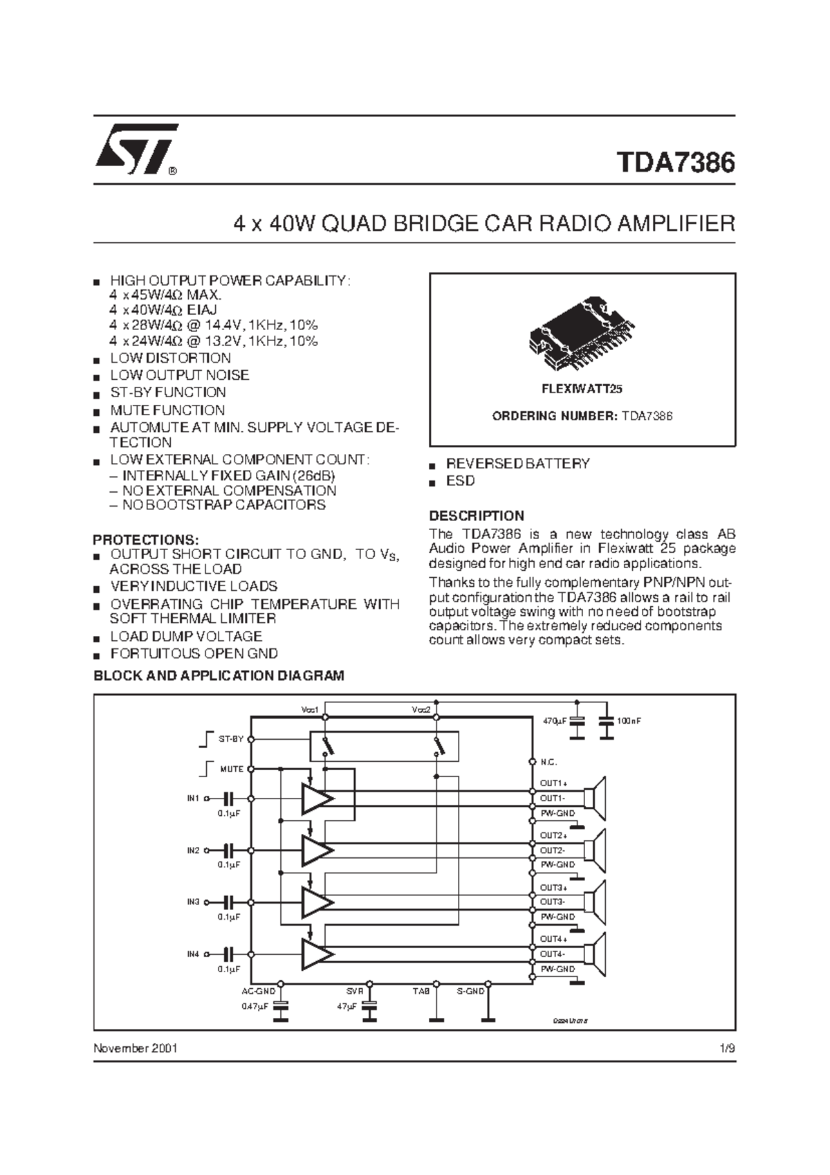 TDA7386 PAL007C Circuito amplificador de audio - 4 x 40W QUAD BRIDGE ...