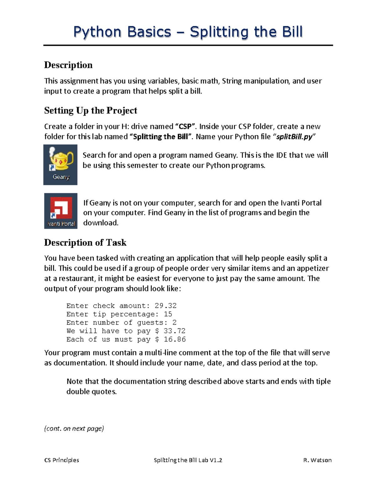 Split Bill Lab - nngnsyrnadgazgdn - CS Principles Splitting the Bill ...