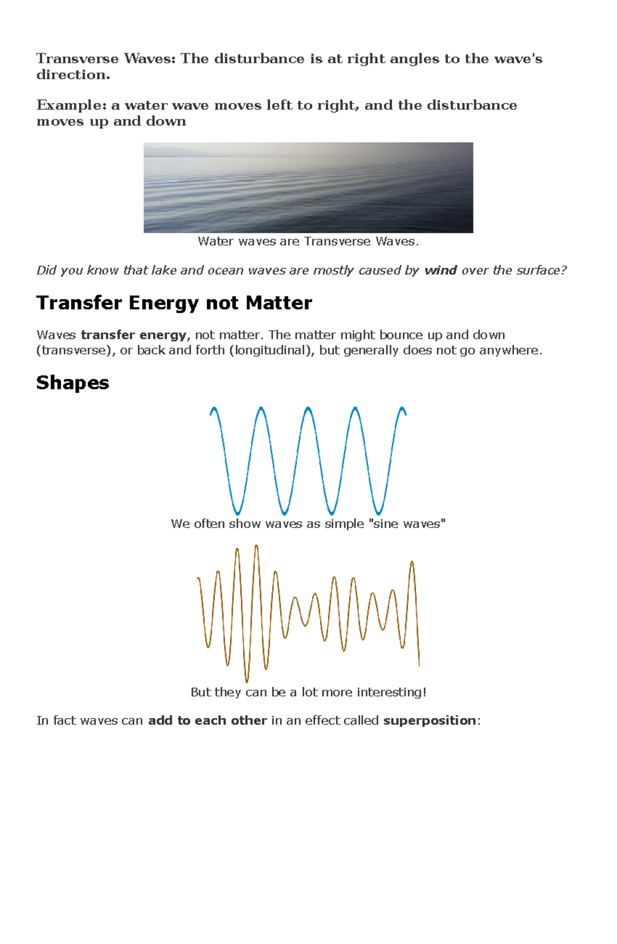 Introduction to Waves - Copy - Transverse Waves: The disturbance is at ...