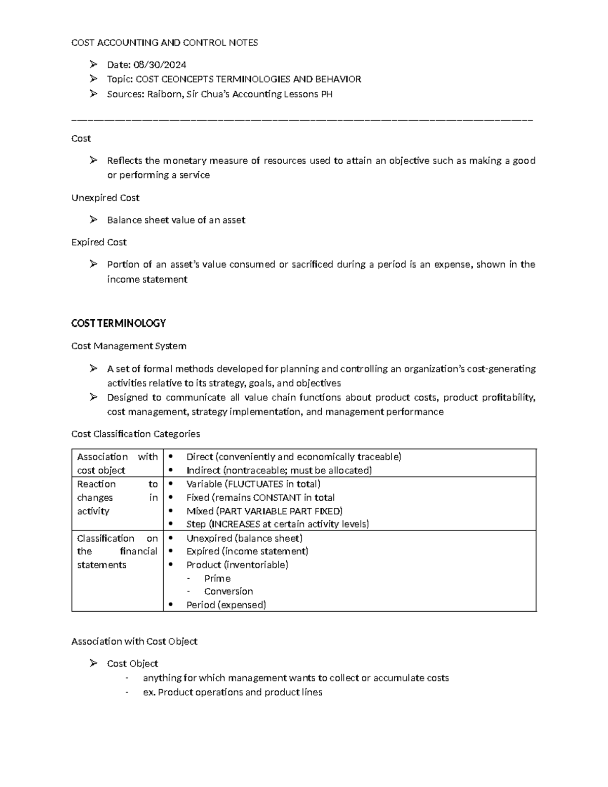 1. Cost Concepts Terminologies and Behavior - COST ACCOUNTING AND ...