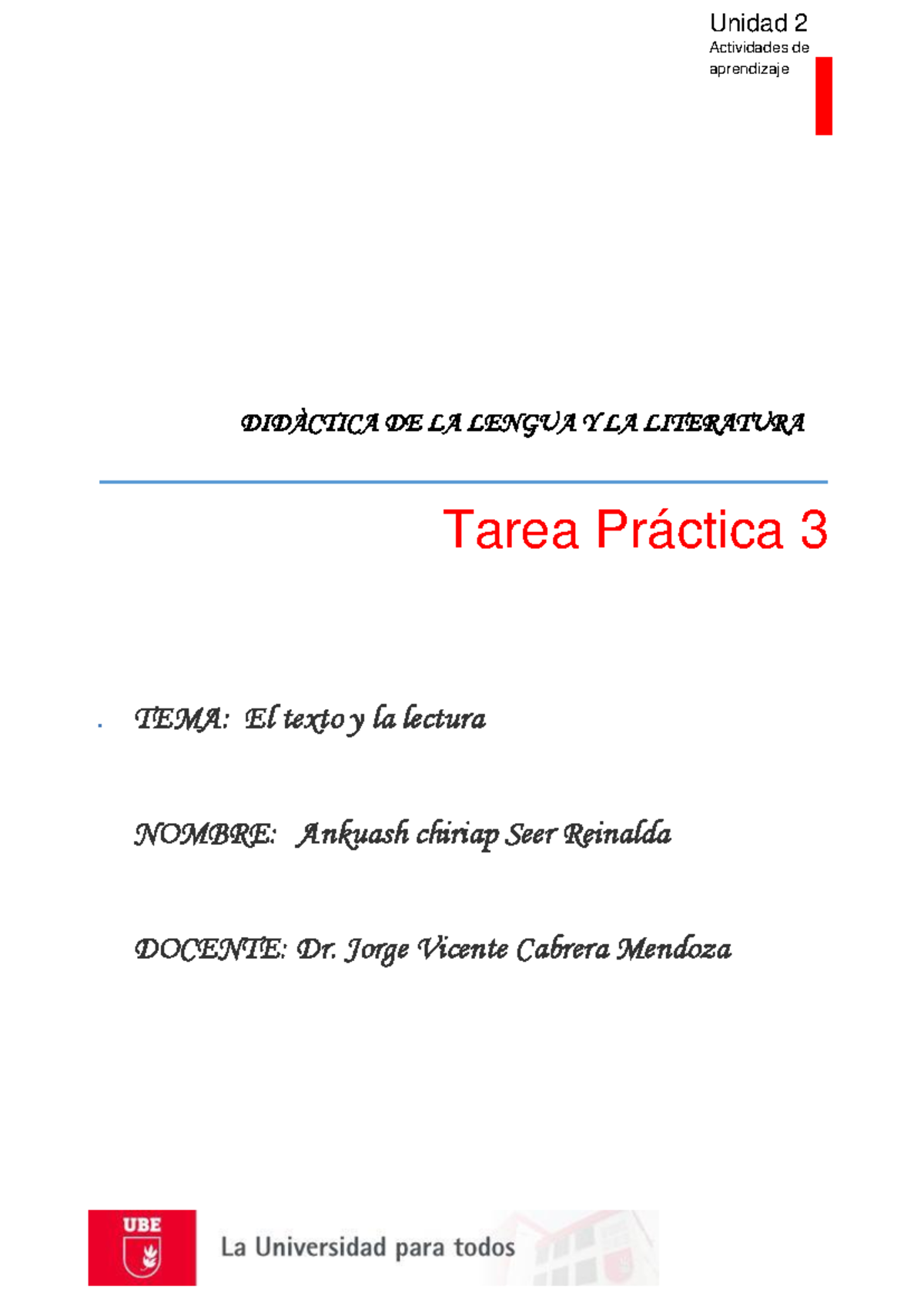 Tarea Practica 03 l Engua Y Literatura Reinalda Ankuash - Unidad 2 ...