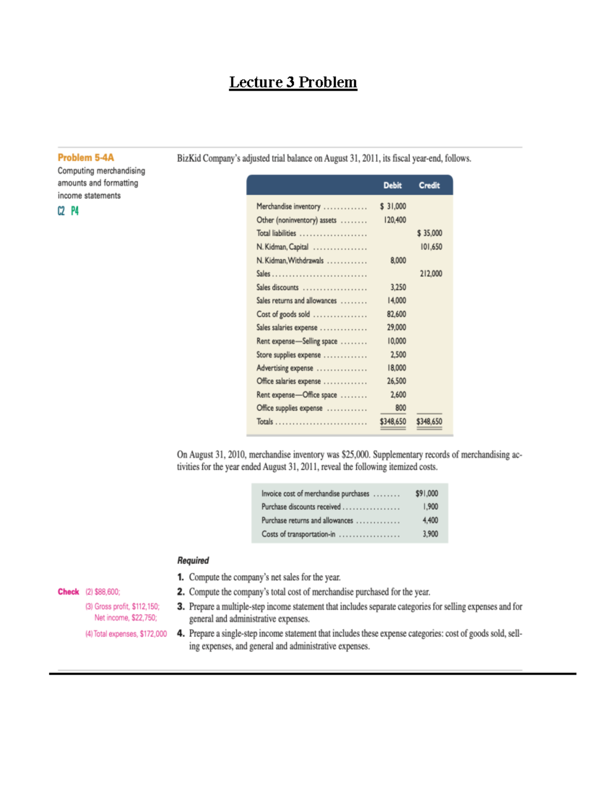 Lecture 3 Qs - Accounting 2 - Lecture 3 Problem Problem 5-4A (40 ...