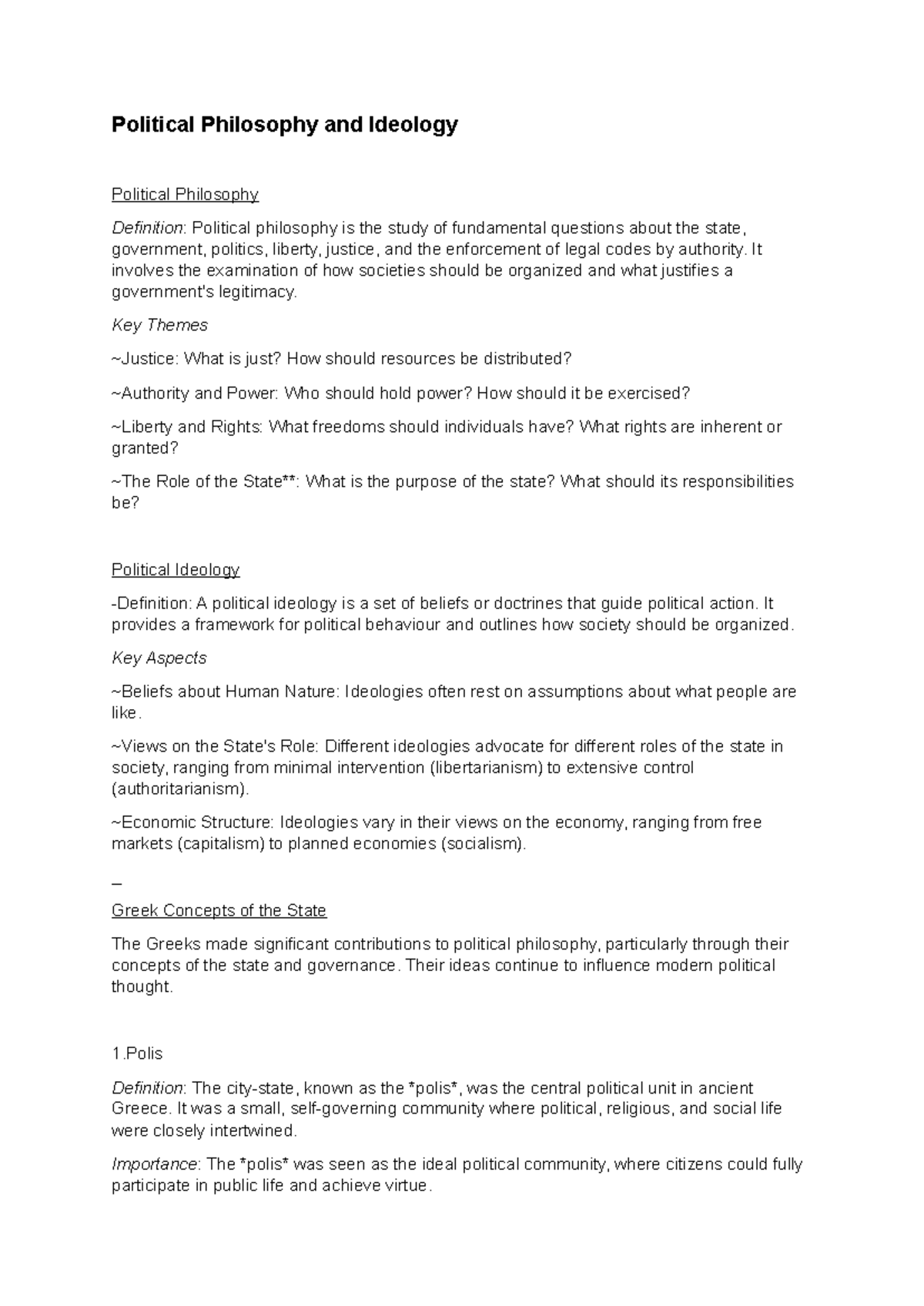 SLV202 Unit 1 - Summary notes for Political Philosophies and Ideologies ...