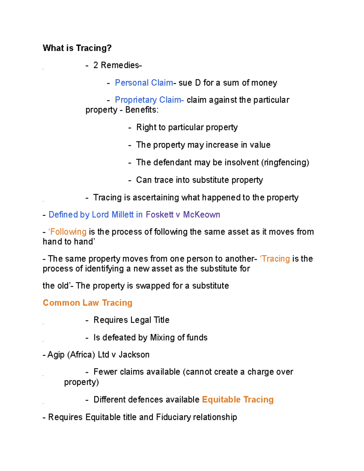 Tracing - Full Study Notes. - What is Tracing? - 2 Remedies- Personal ...