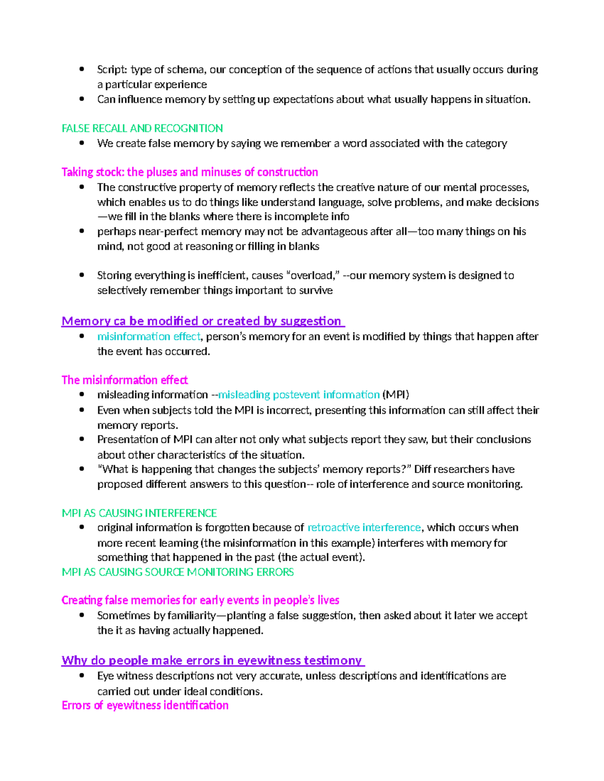 Cognitive psych-10 - Script: type of schema, our conception of the ...