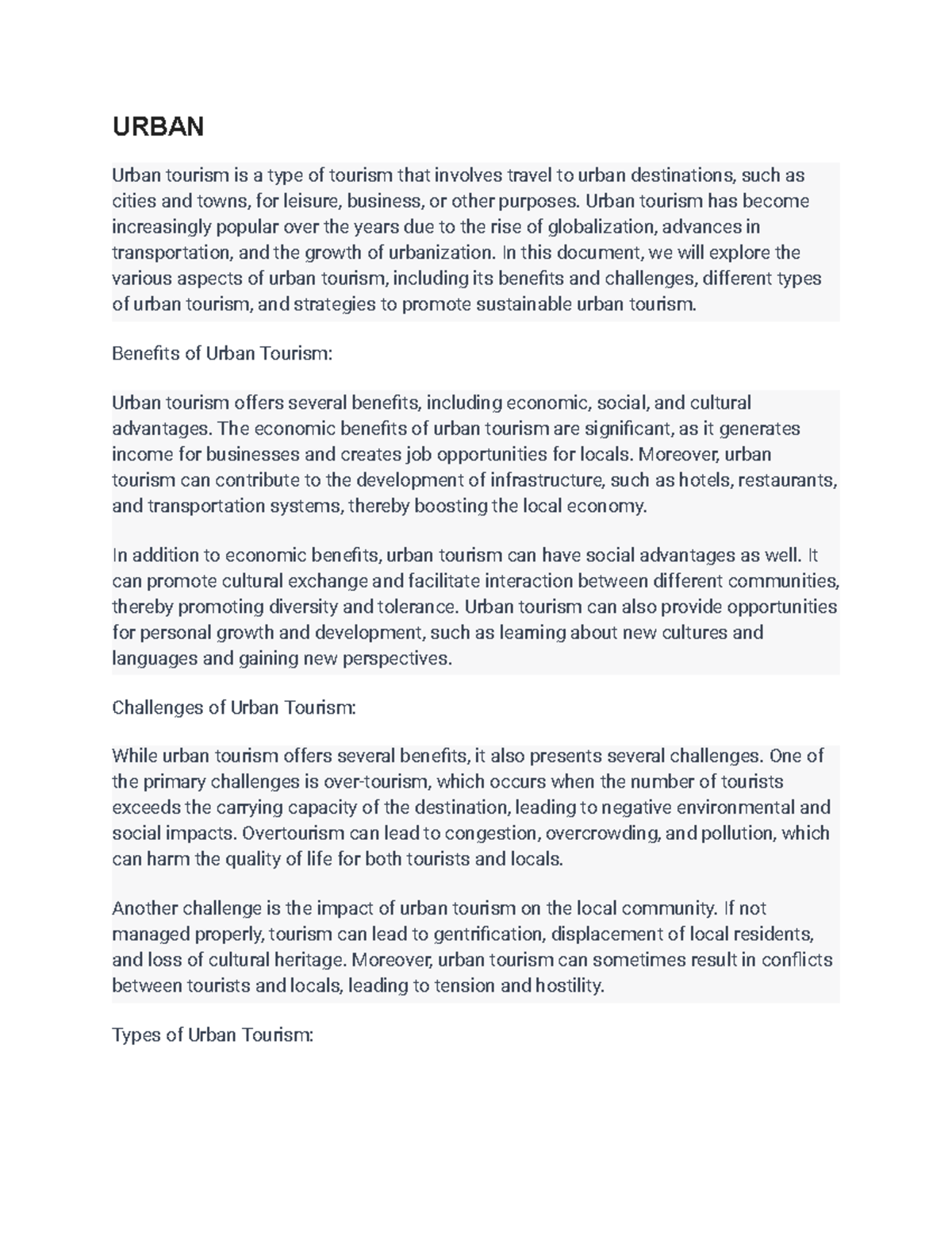 Urban - URBAN Urban tourism is a type of tourism that involves travel ...