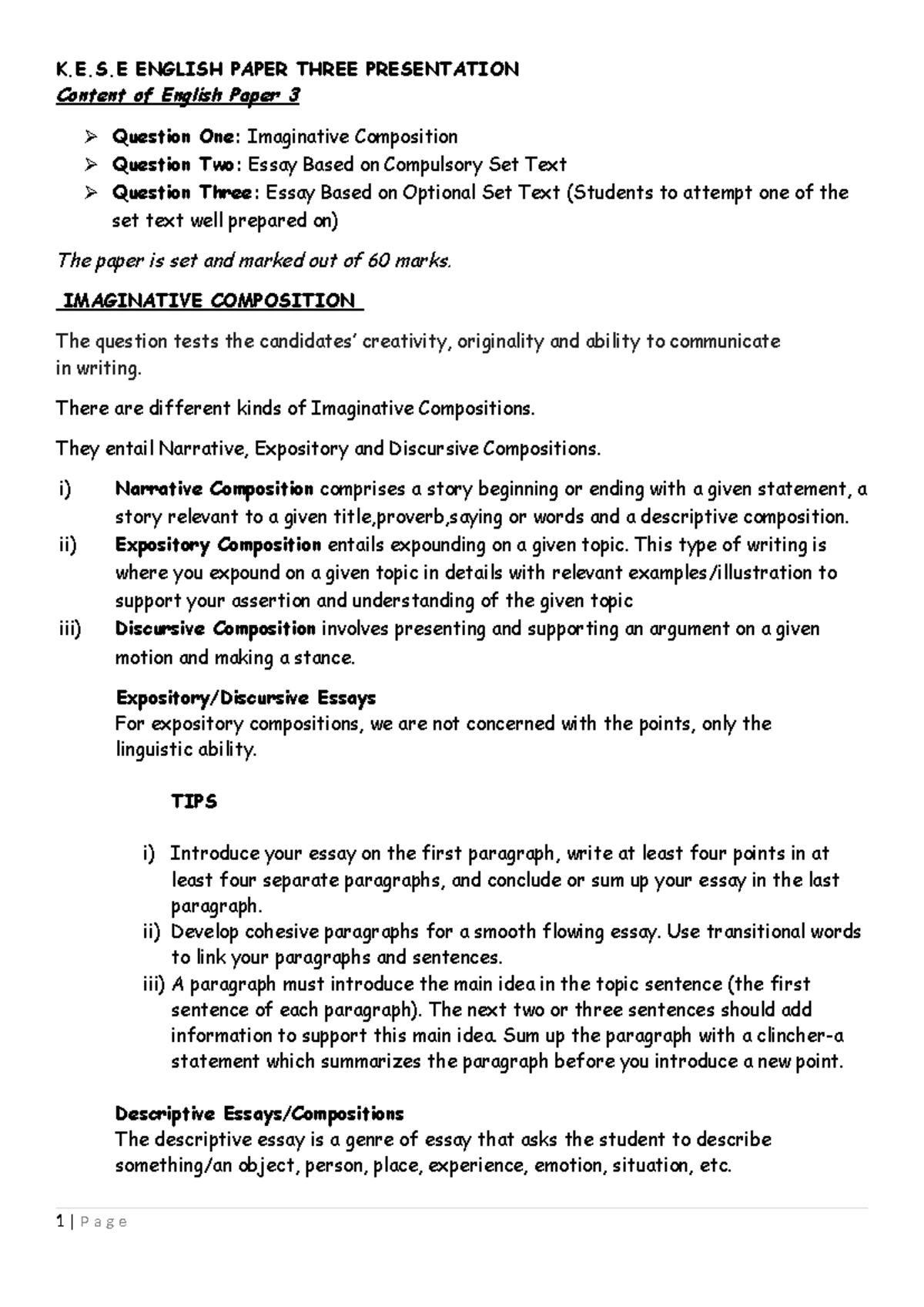 English Paper 3 - K.E.S ENGLISH PAPER THREE PRESENTATION Content of ...