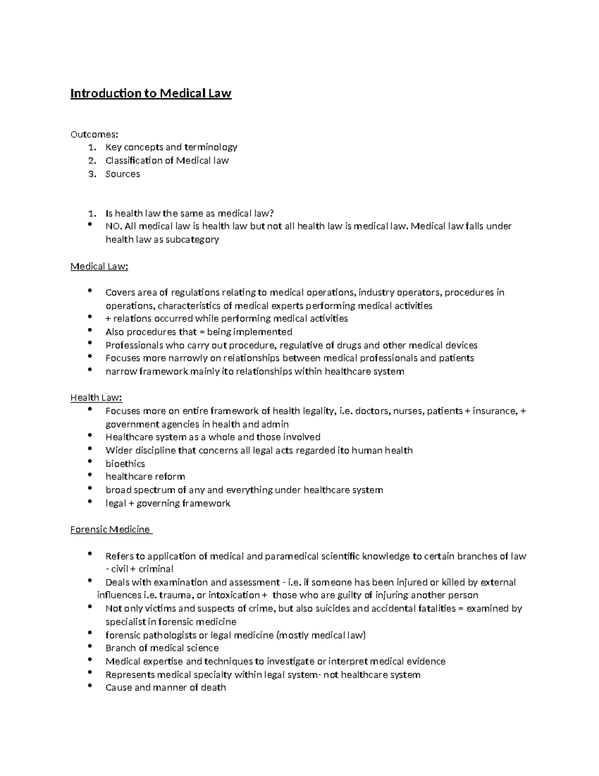 Medical jurisprudence notes - Introduction to Medical Law Outcomes: 1 ...