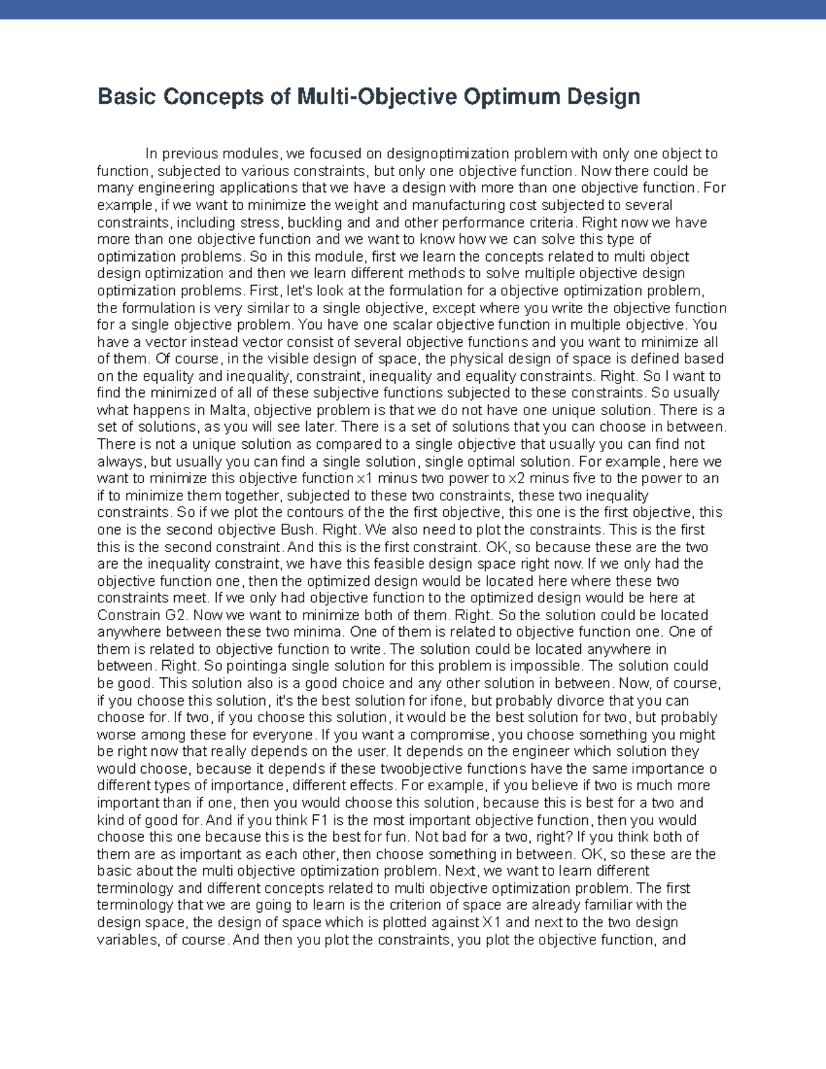 Basic Concepts of Multi-Objective Optimum Design - Now there could be ...