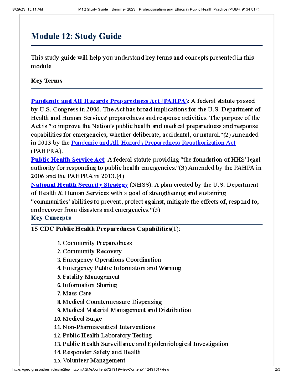 CDC 15 Priorities - abc - NURS 450 - Studocu