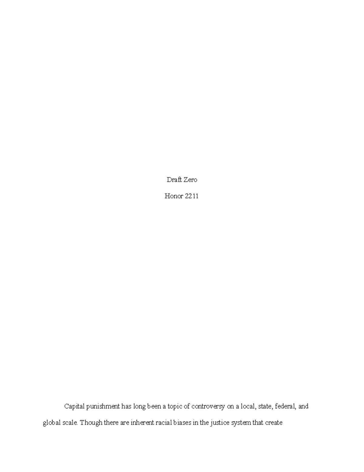 2211 Draft Zero - Draft Zero Honor 2211 Capital punishment has long ...
